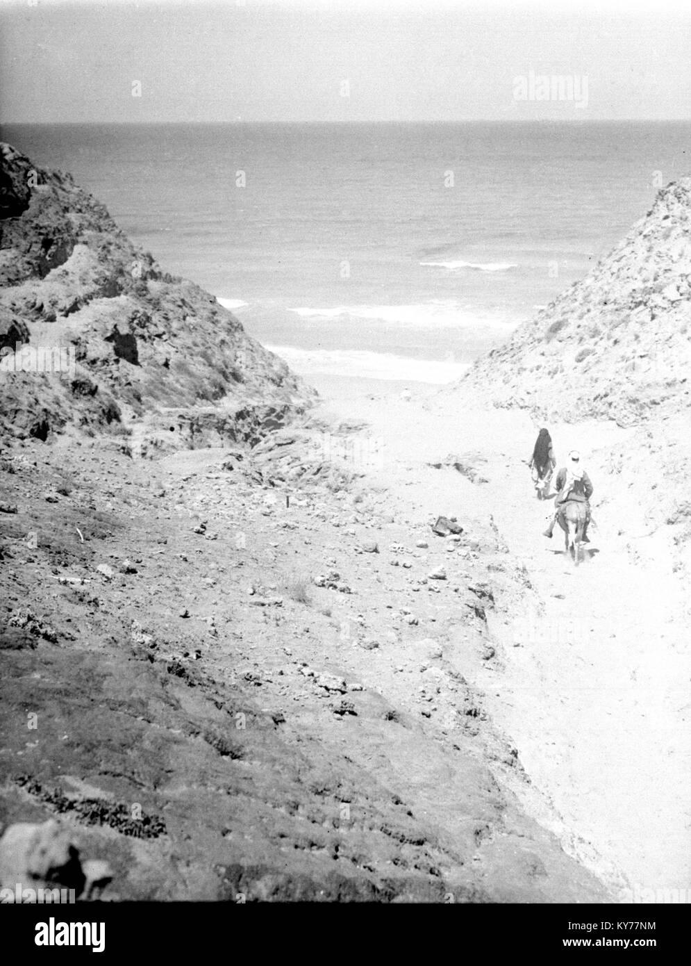 A pathway leading to the seashore in Netanya, Israel, showing the beach ...