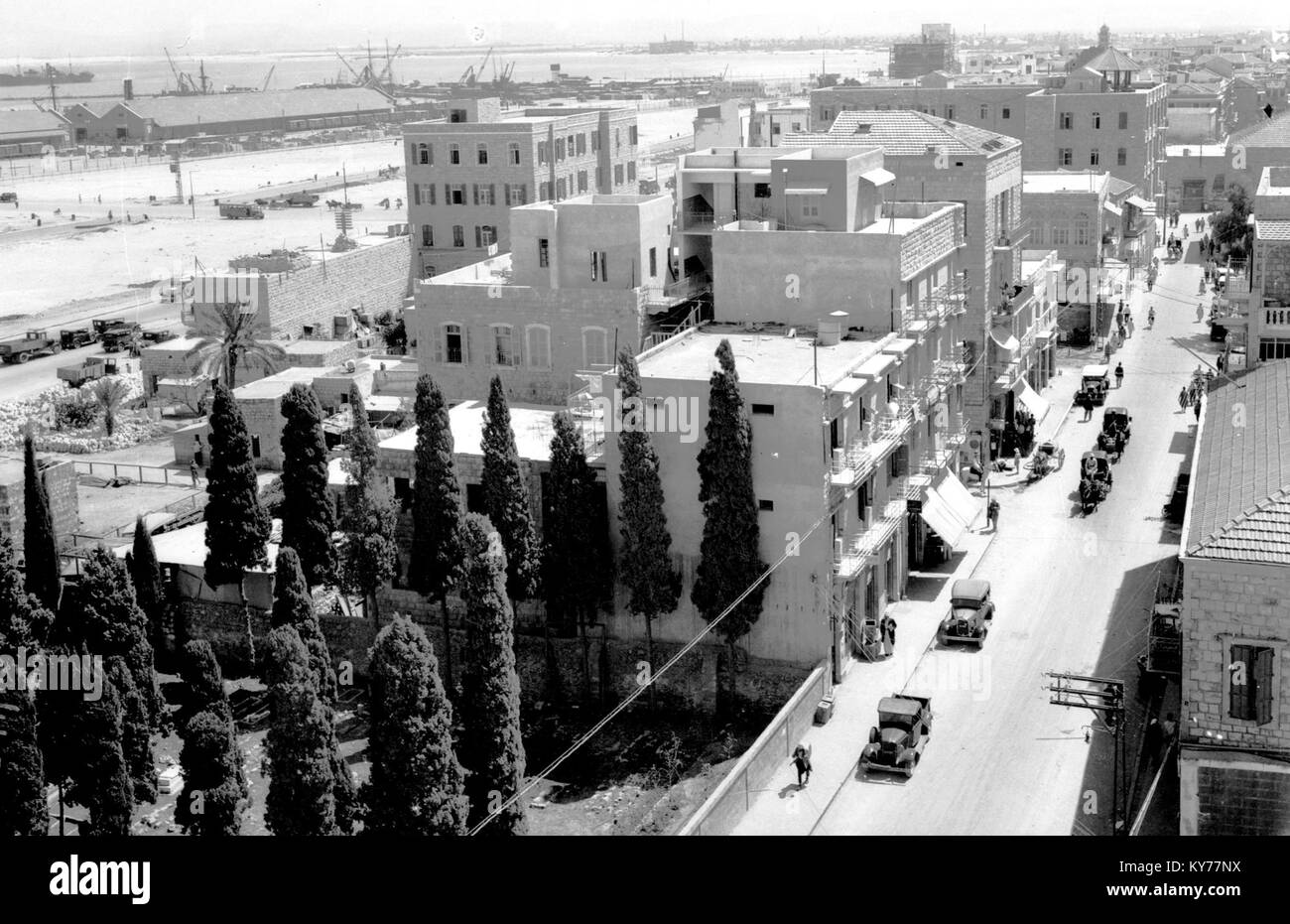 Photograph showing downtown Haifa, Israel, depicting urban architecture ...