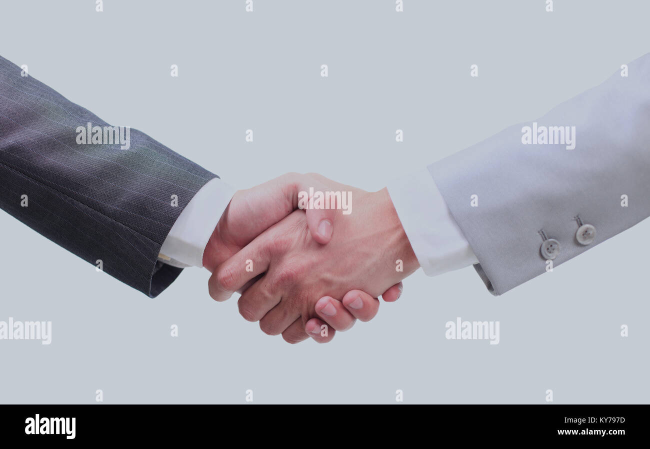 Two businessmen hands handshake isolated on white Stock Photo - Alamy
