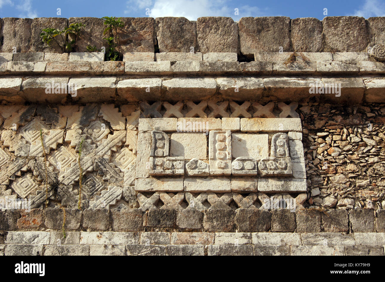 Wall of temple in nunnery in Uxmal, Mexico Stock Photo - Alamy