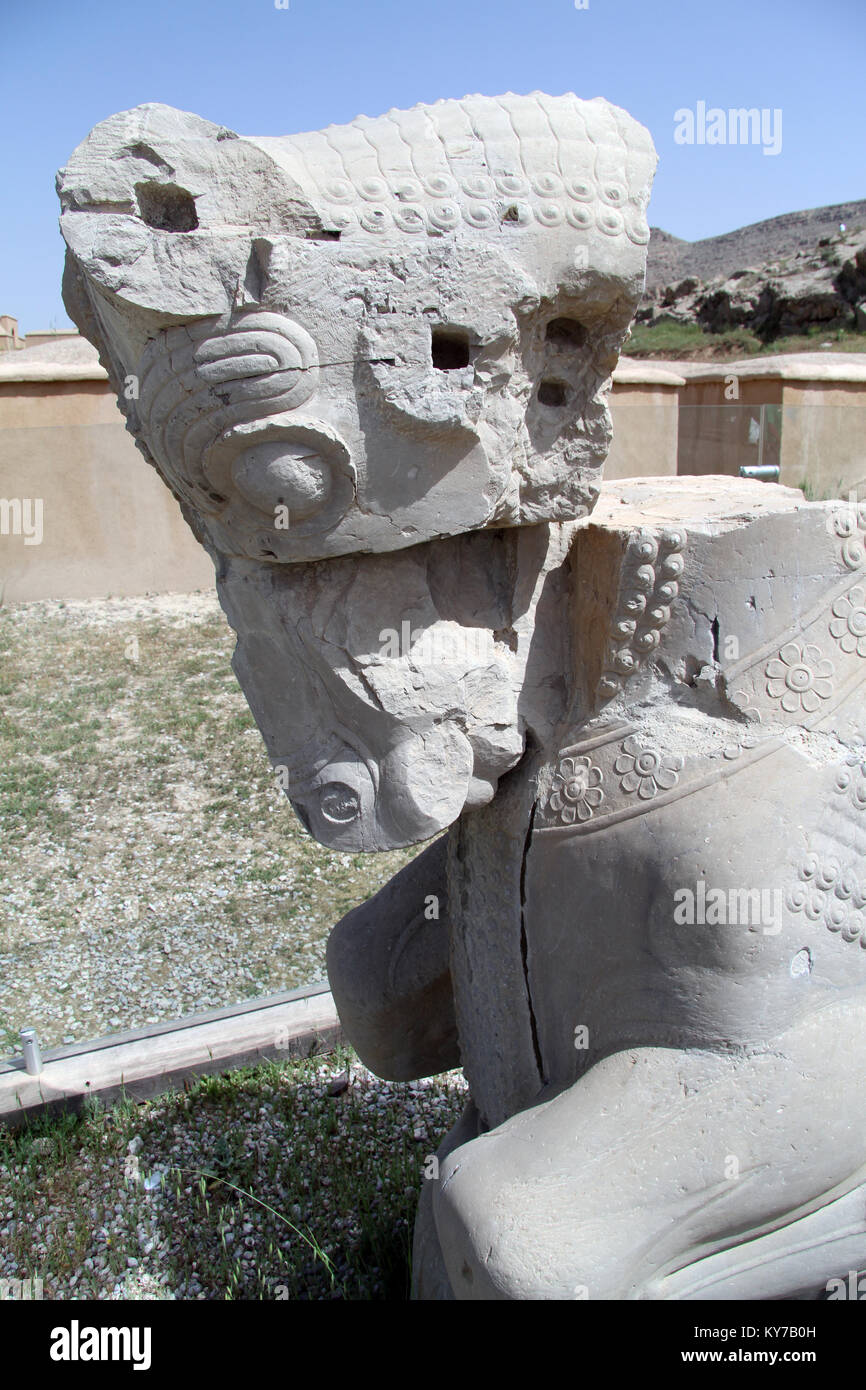 Head of stone horse in Persepolis in Iran Stock Photo - Alamy