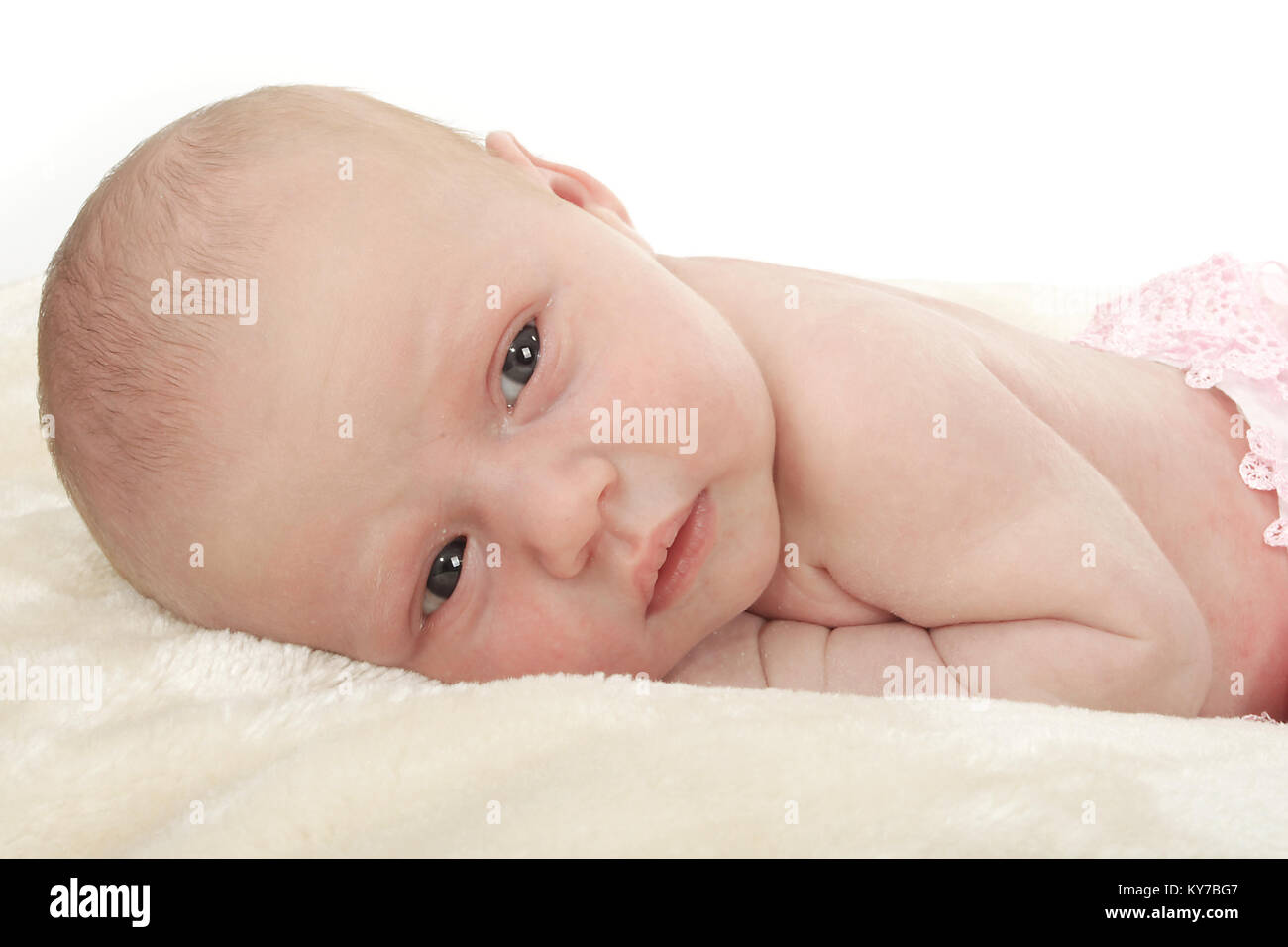 3 week old baby girl relaxing on blanket Stock Photo - Alamy