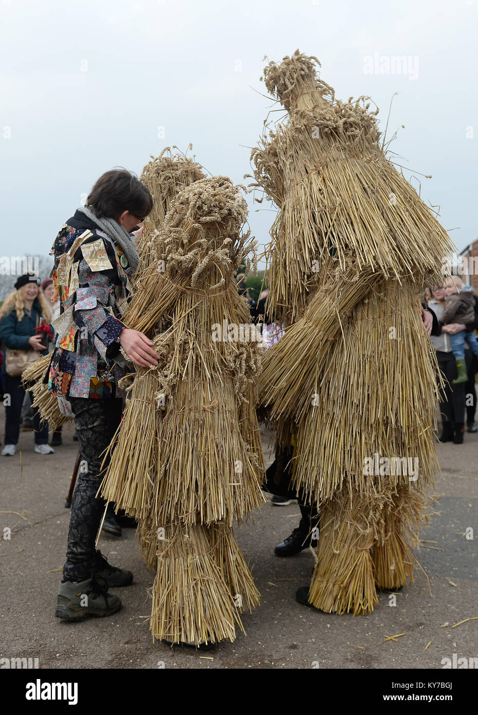 People in Straw Bear costumes in Whittlesey in Cambridgeshire, during ...