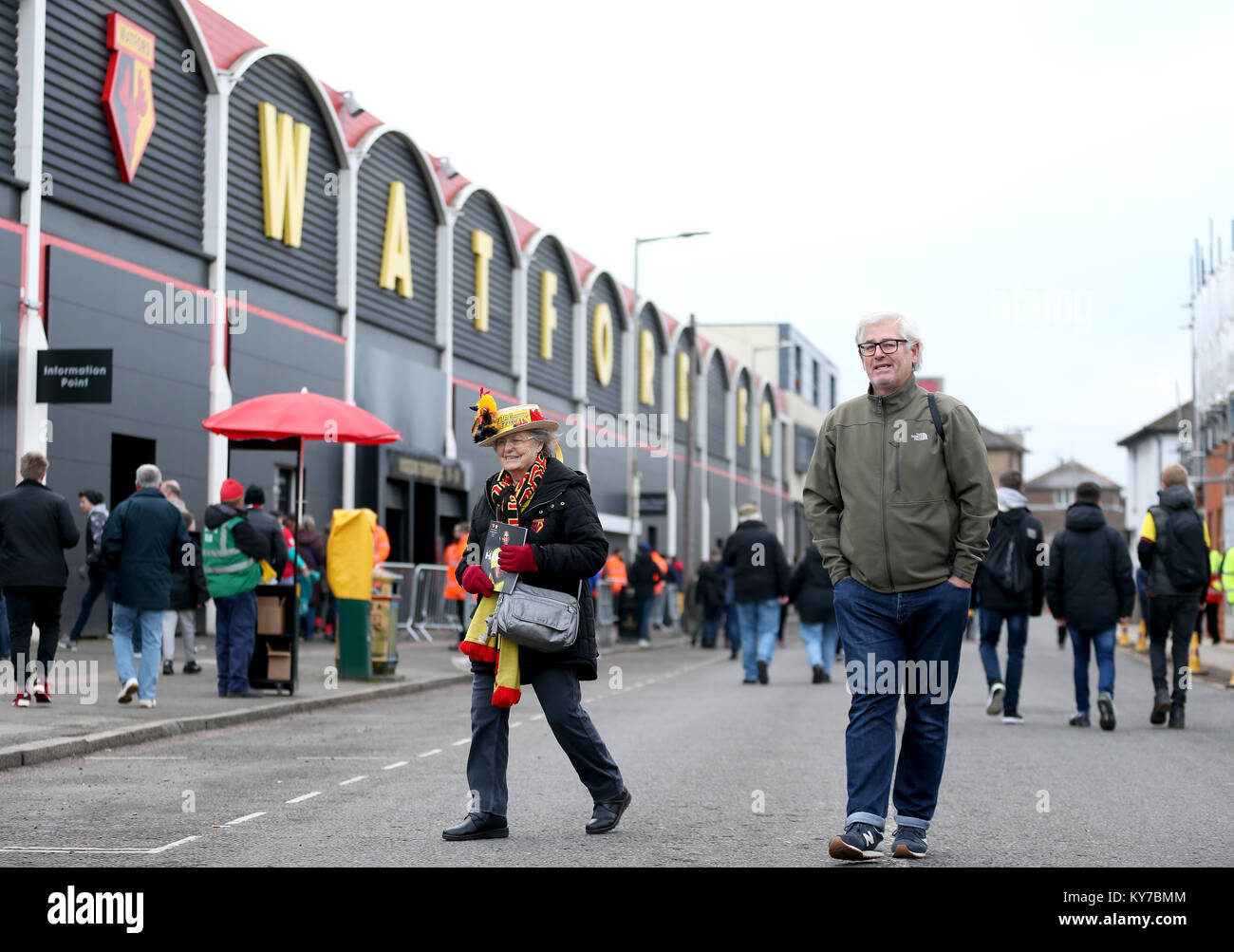 A general view of fans before kick-off outside the ground during the ...