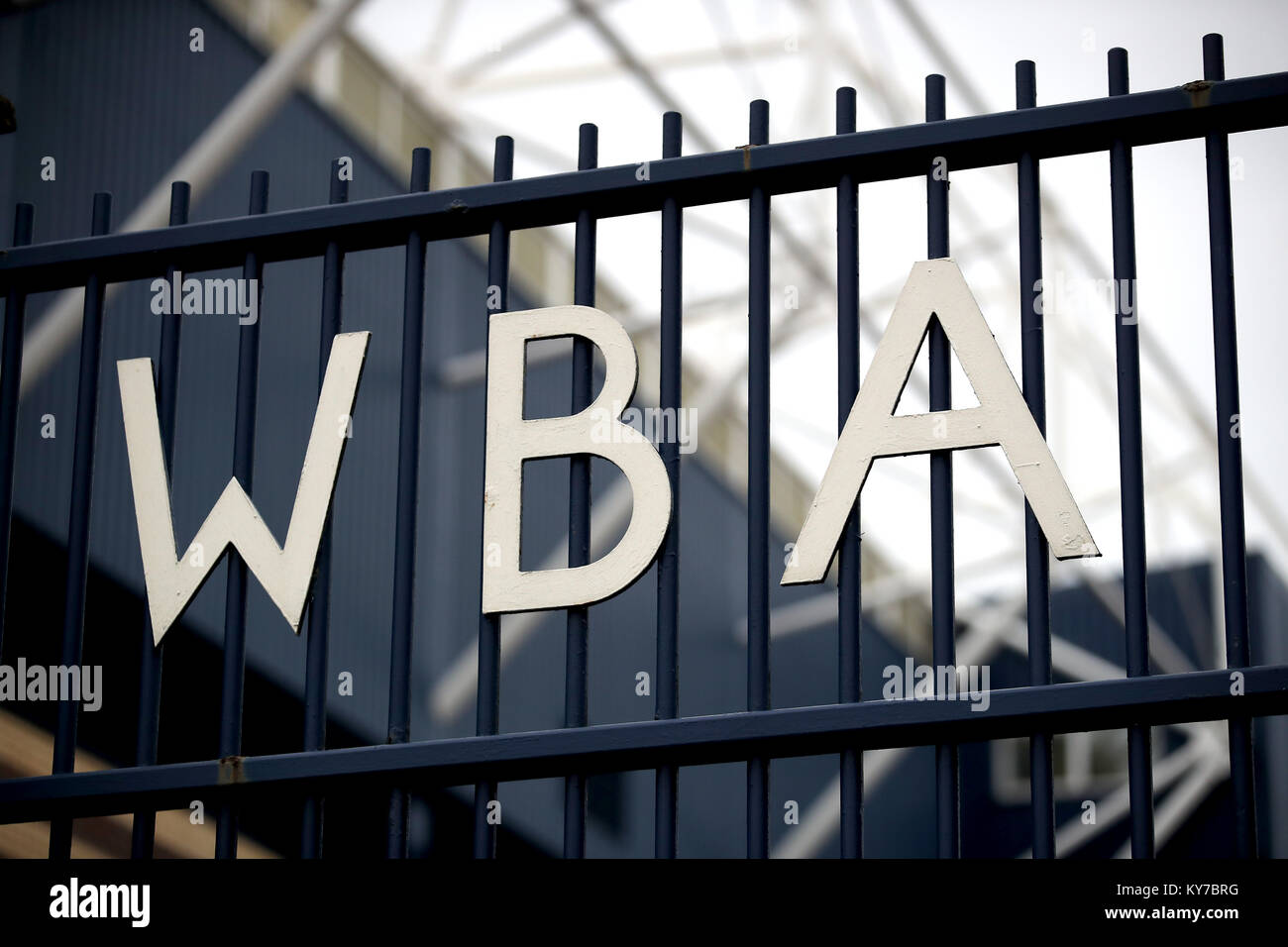 A detail view of 'WBA' signage outside the ground before the Premier ...