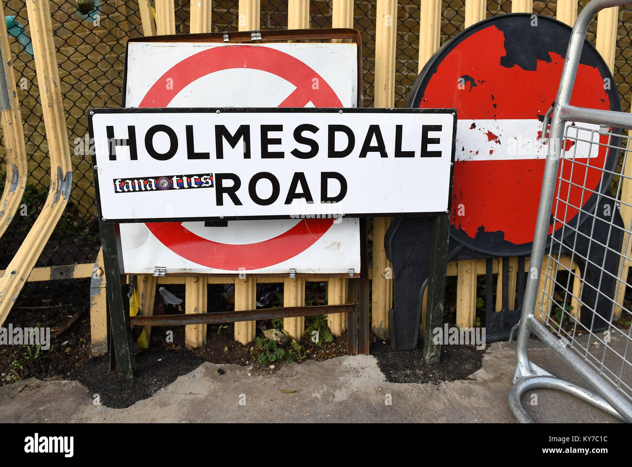 A general view of a Holmesdale Road sign outside Selhurst Park during ...