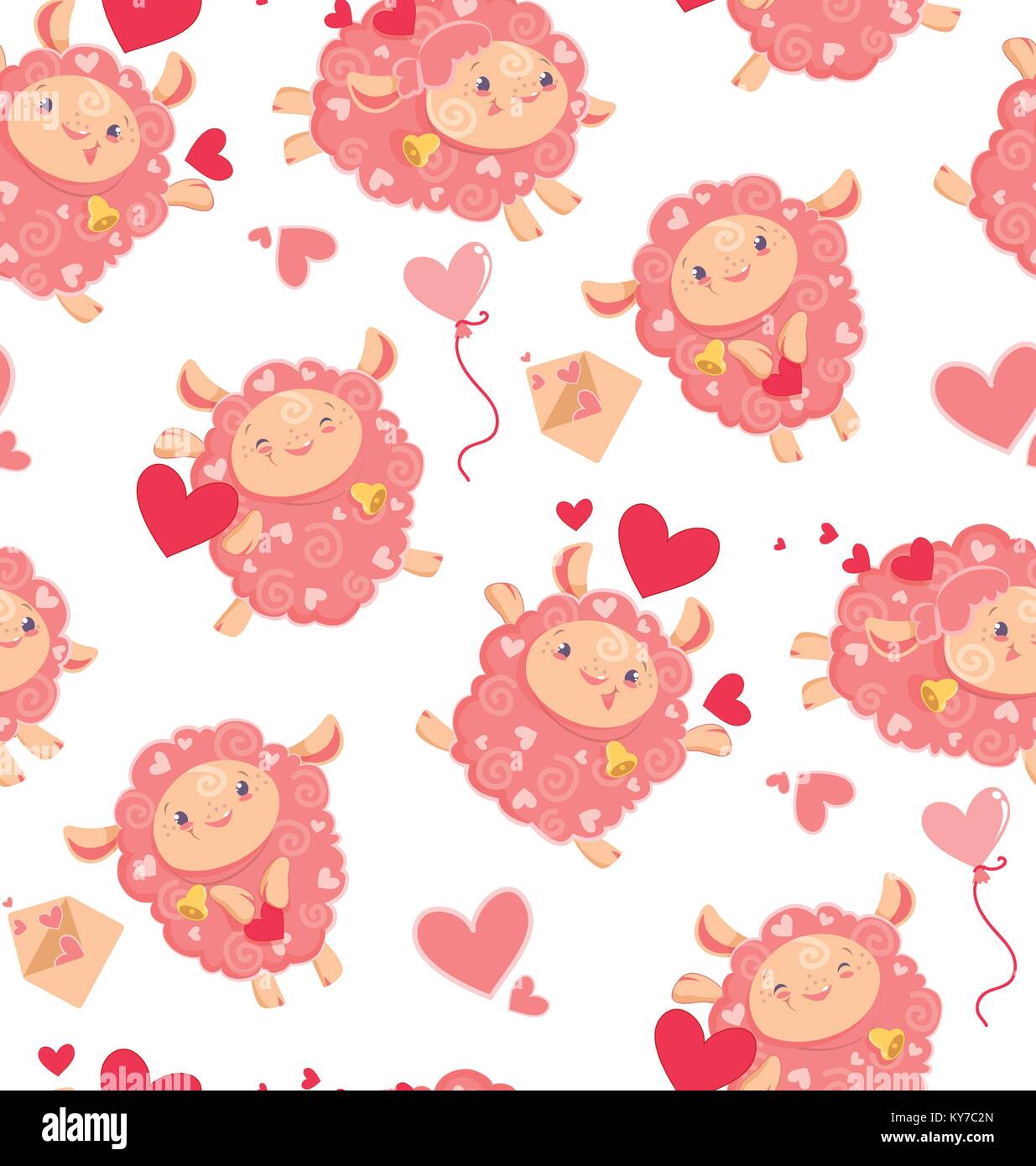Seamless pattern of loving cute sheep for a Valentines day. Cartoon ...