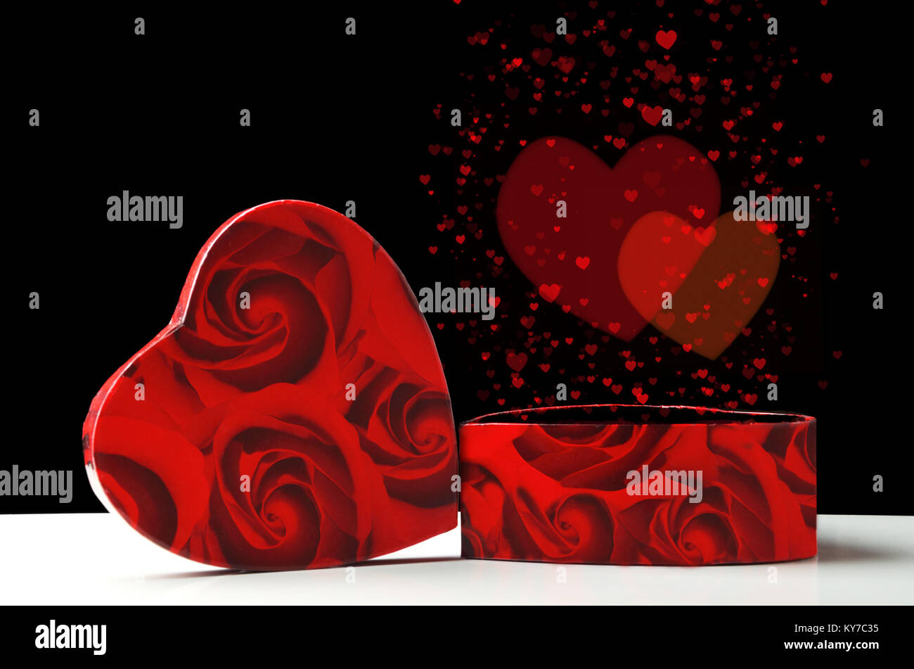 Love and valentine concept with a shaped heart box covert with roses ...