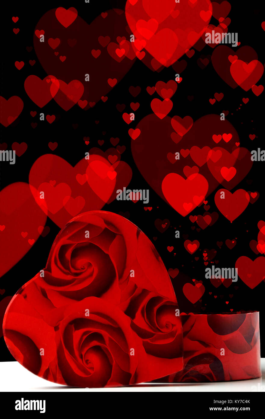 Love and valentine concept with a shaped heart box covert with roses ...