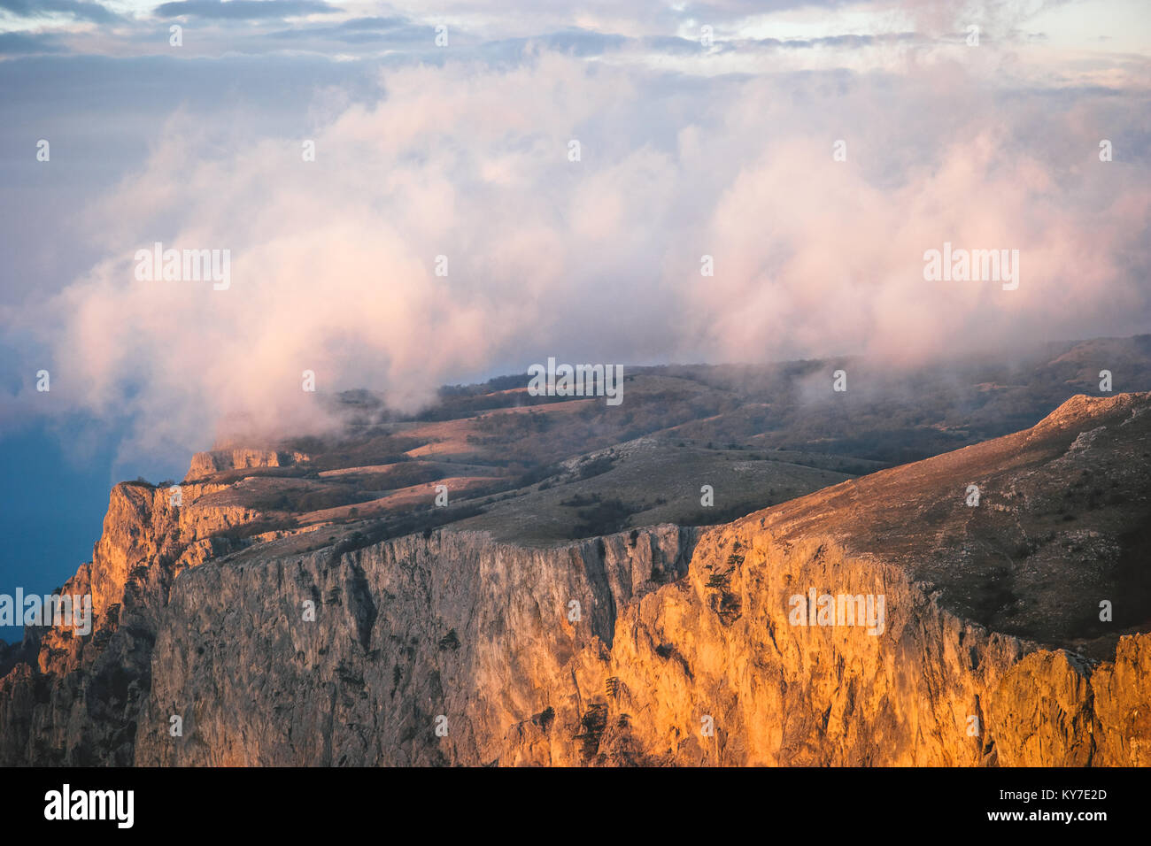 Rocky Mountains cliff and clouds sunset Landscape Travel aerial view ...