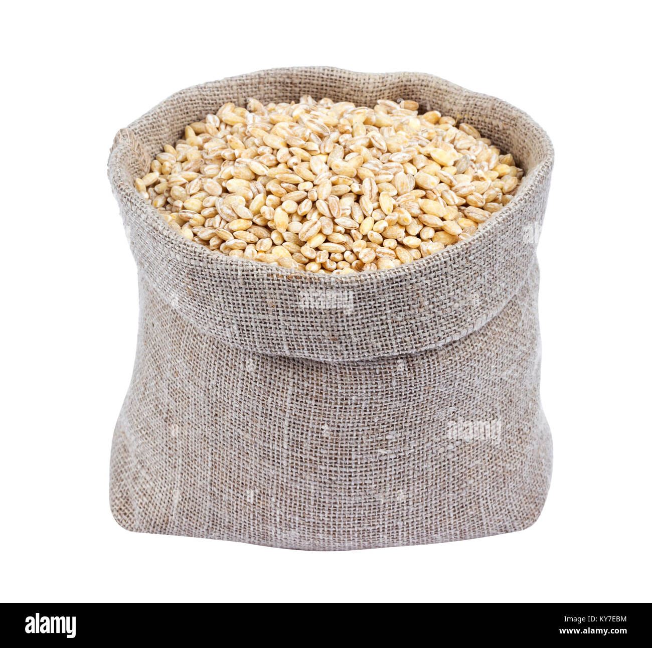 Pearl barley in bag isolated on white background Stock Photo - Alamy