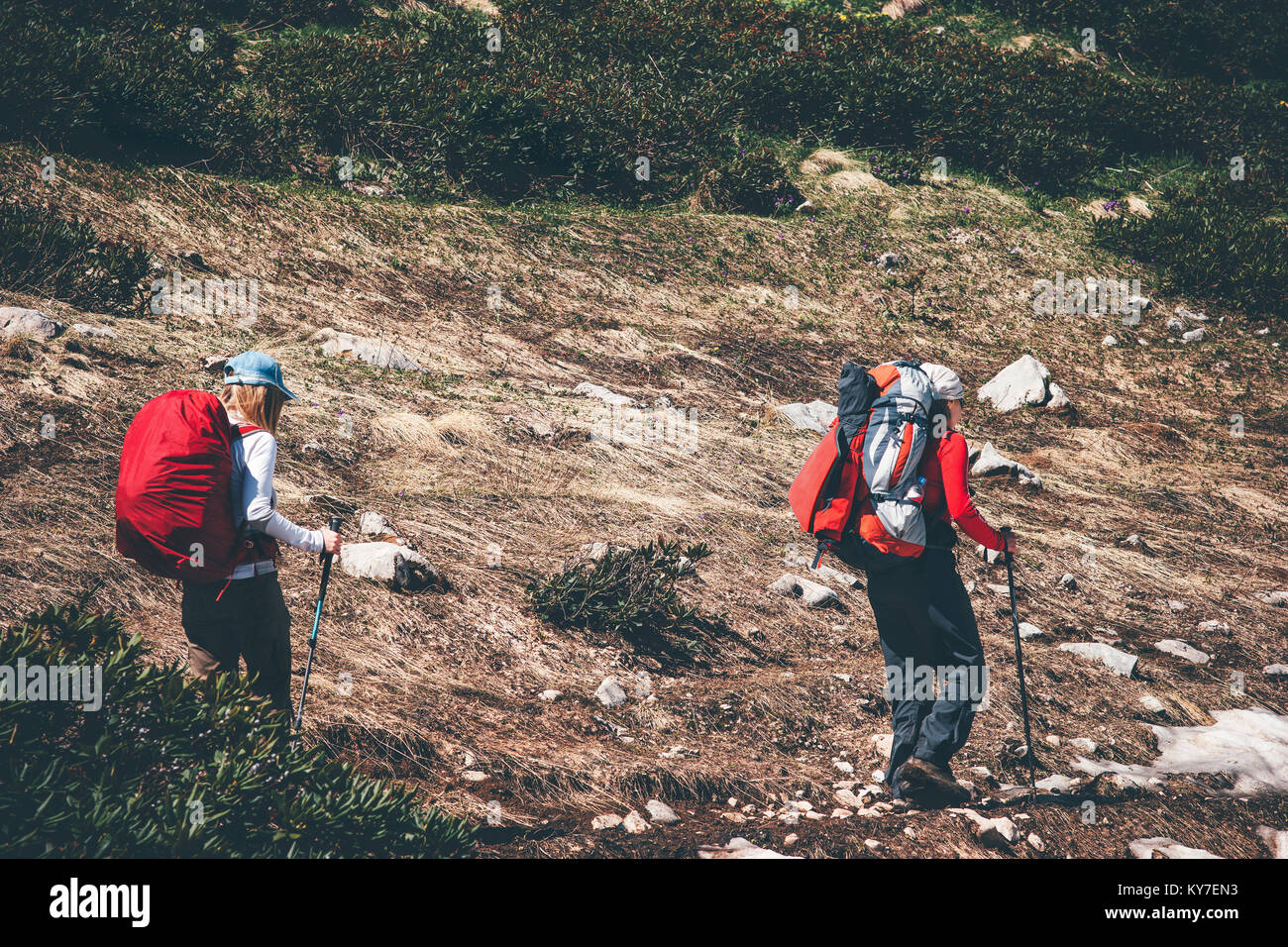 Person backpack running in mountains hi-res stock photography and ...