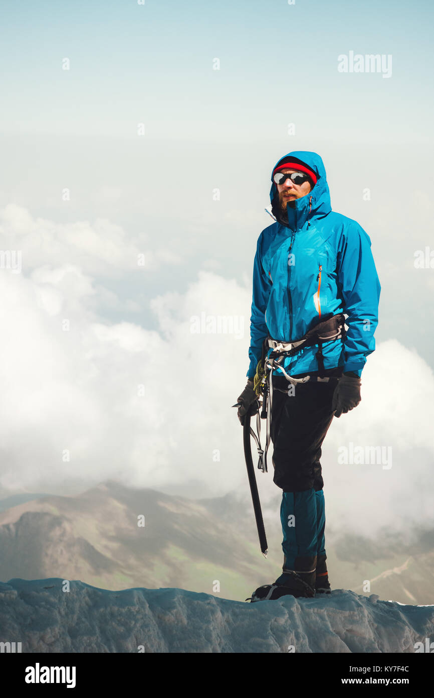 Man climber on mountain glacier Travel Lifestyle concept adventure ...