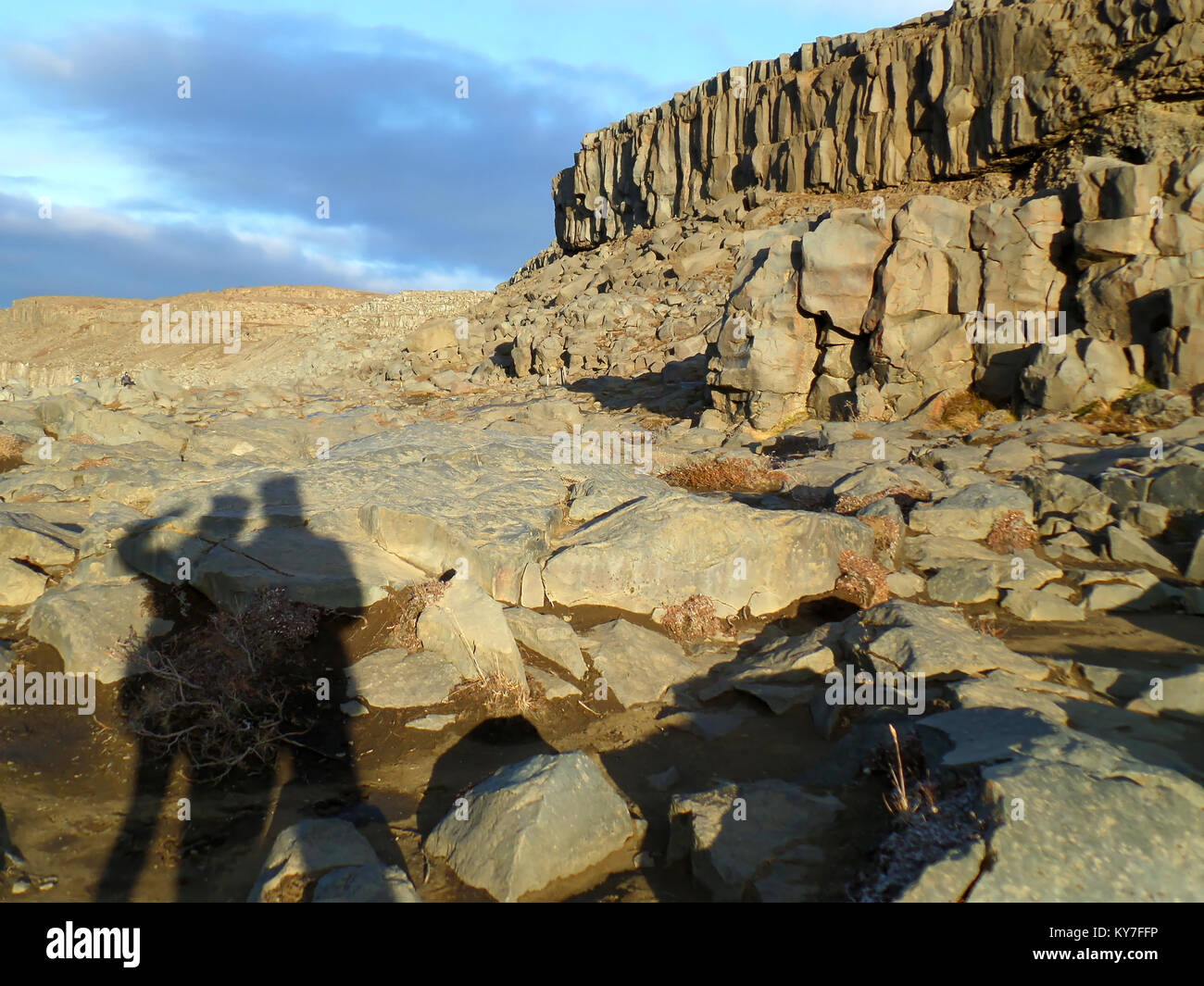 Shadow of a couple on the rock formation in Vatnajokull National Park ...