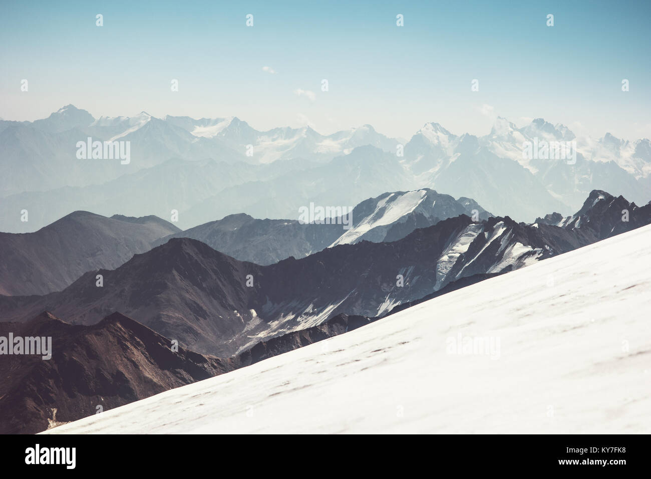 Mountains Landscape aerial view of Greater Caucasus range climbing ...