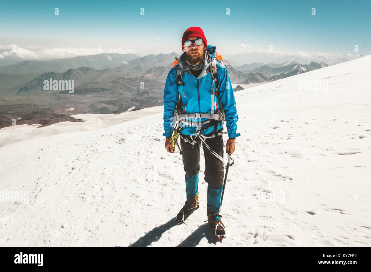 Man alpinist mountain climbing glacier Travel Lifestyle endurance ...