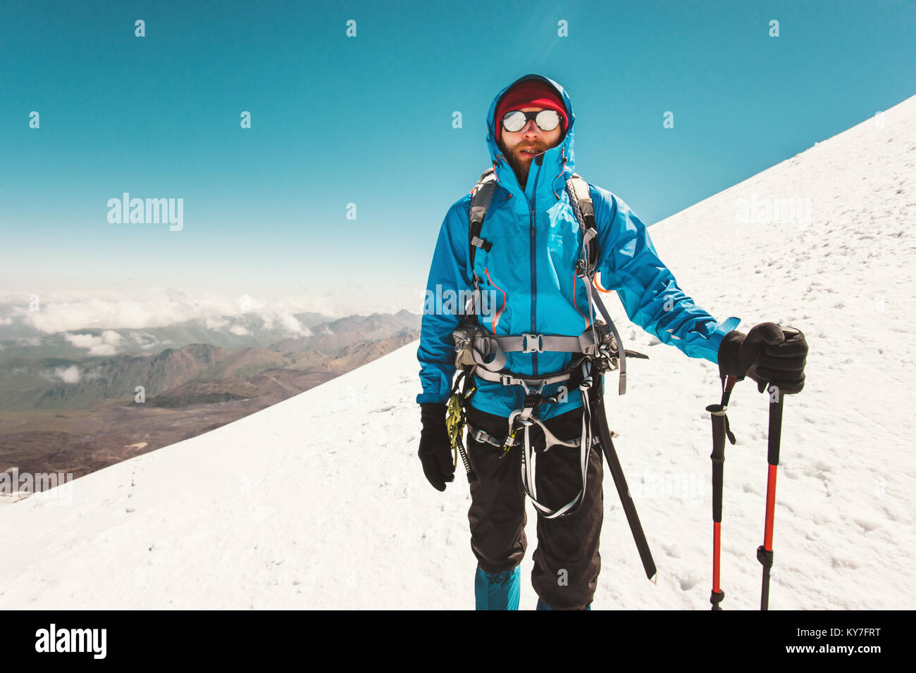 Man alpinist mountain climbing glacier Travel Lifestyle endurance ...