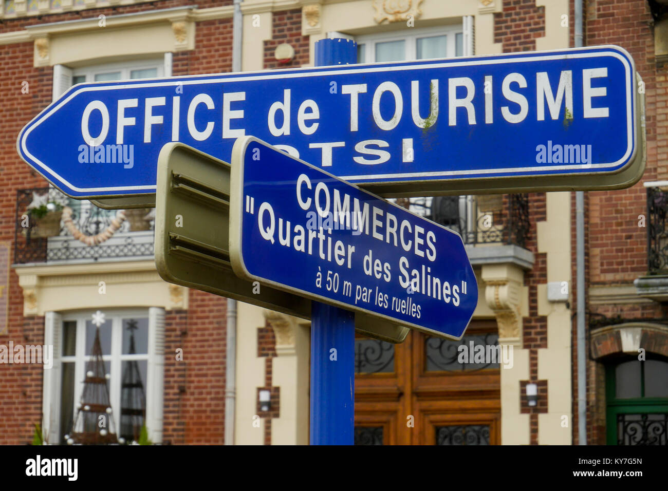 Directional signs in Le Treport, Normandy, france Stock Photo - Alamy