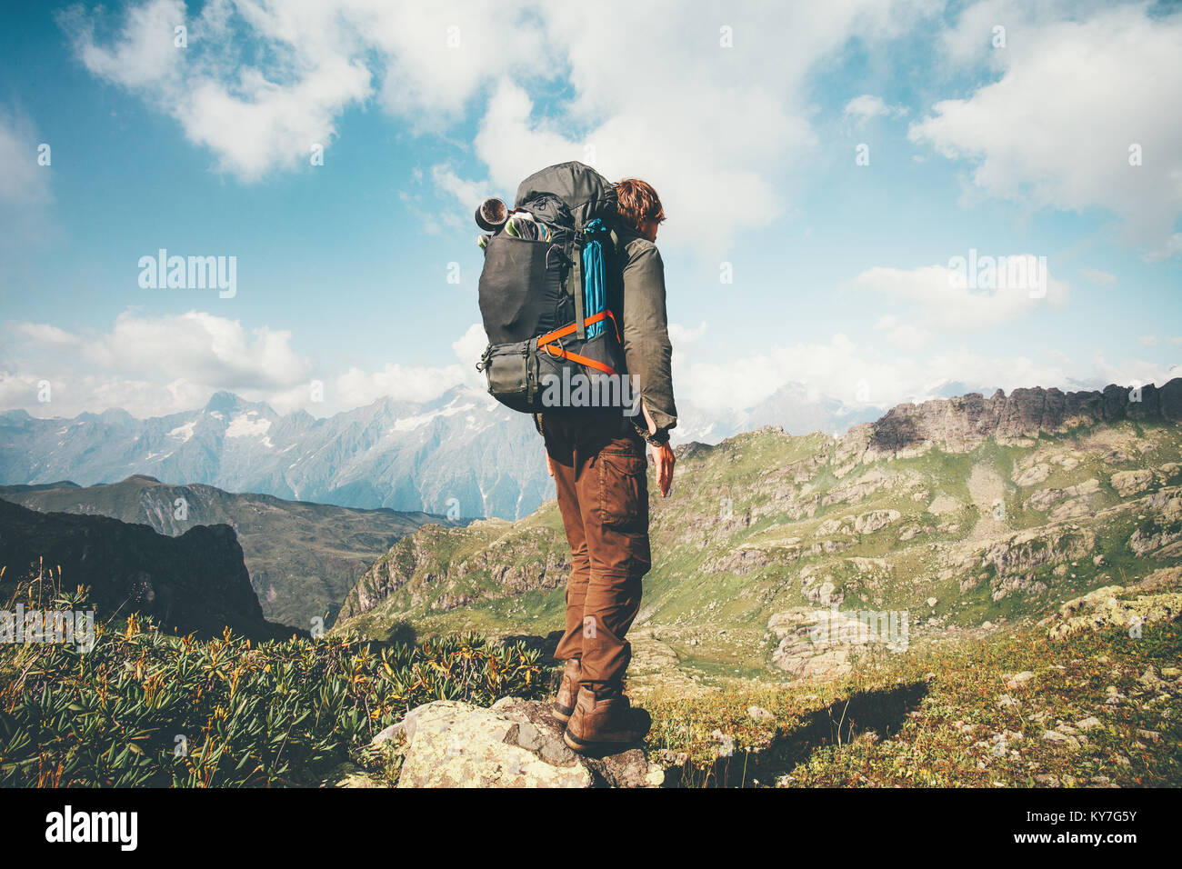 Traveler Man hiking with backpack Travel Lifestyle concept adventure ...