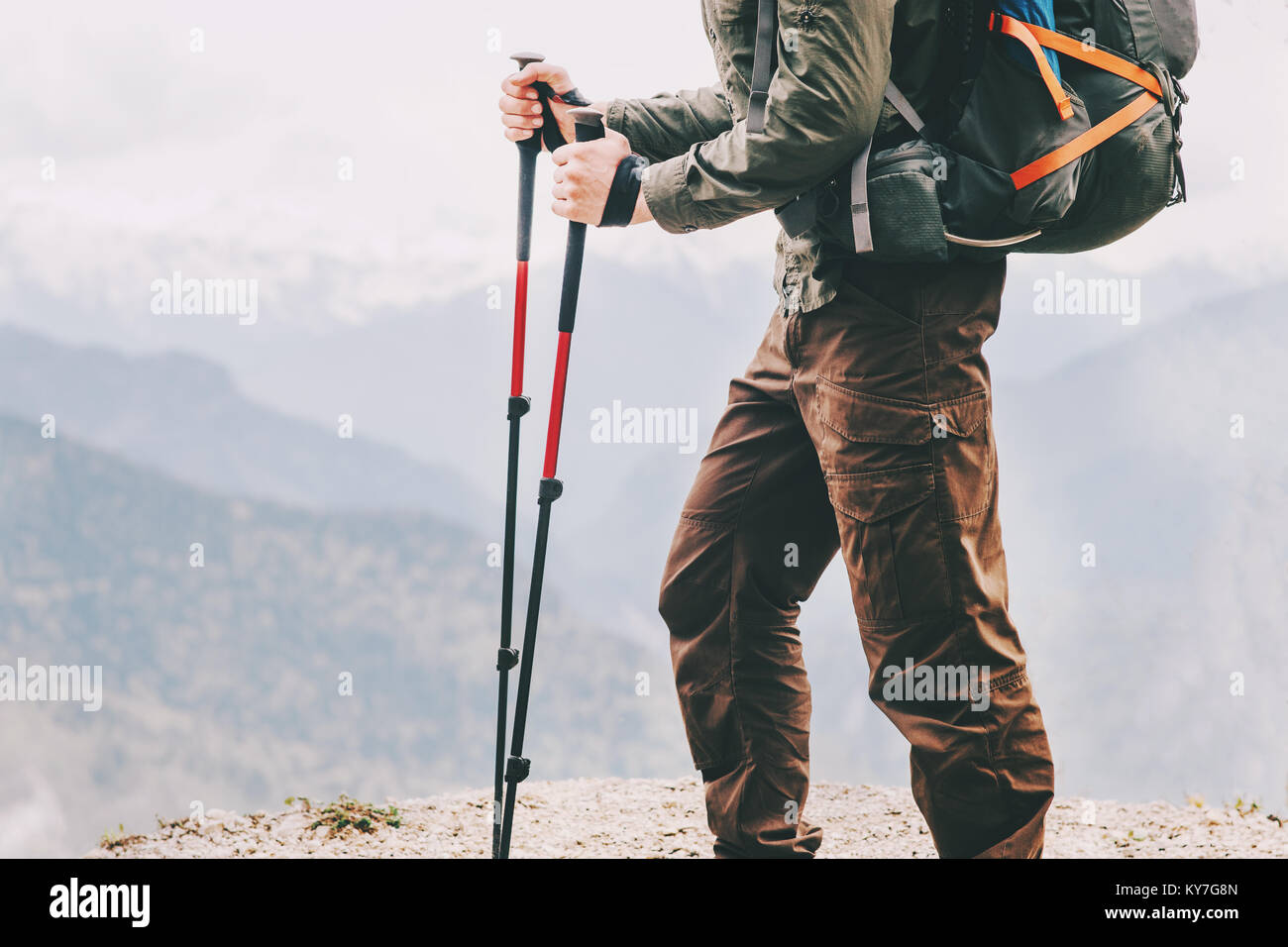 Traveler Man hiking with backpack Travel Lifestyle concept adventure ...
