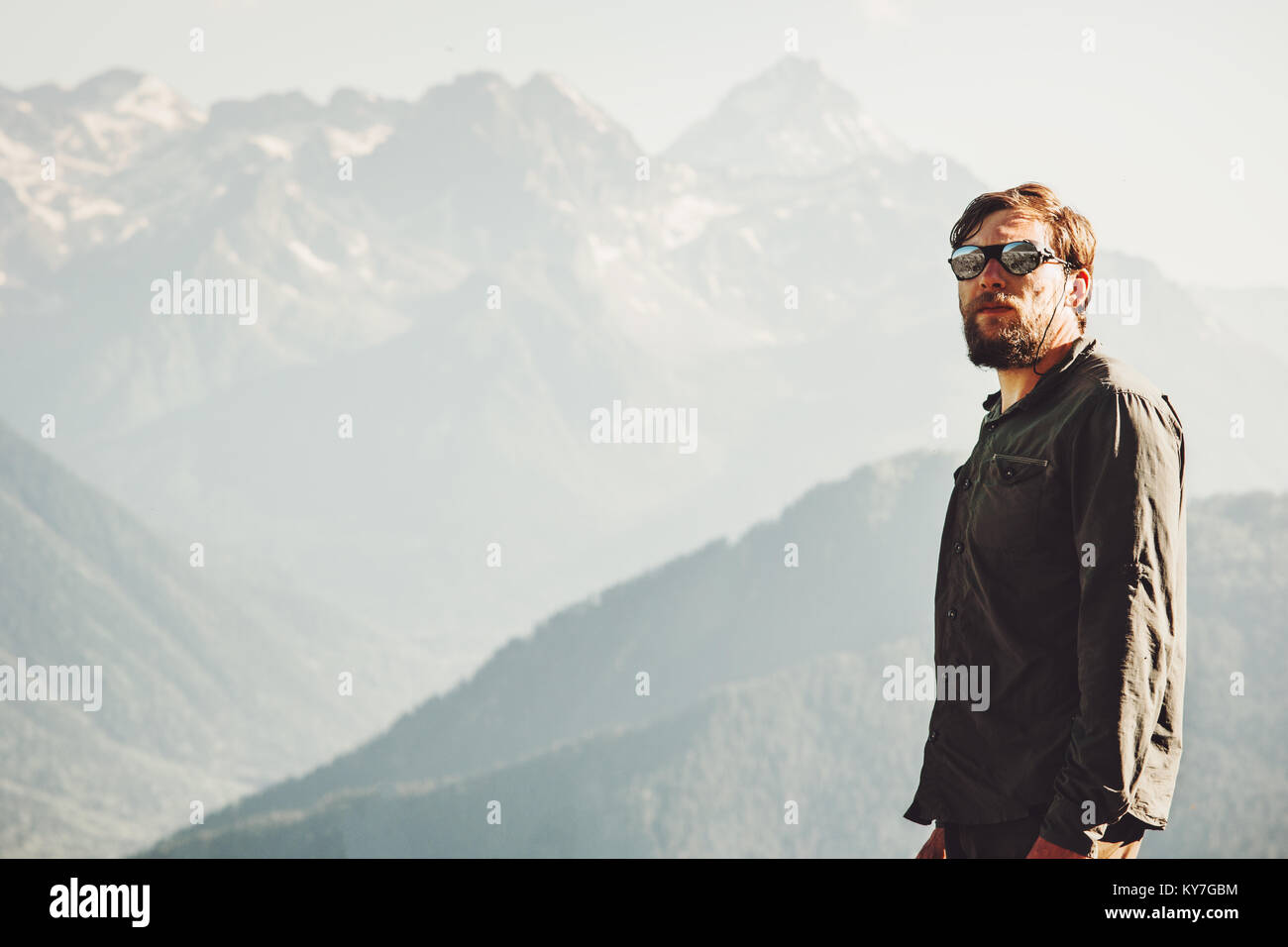 Man Traveler at mountains spending his vacations Travel Lifestyle ...