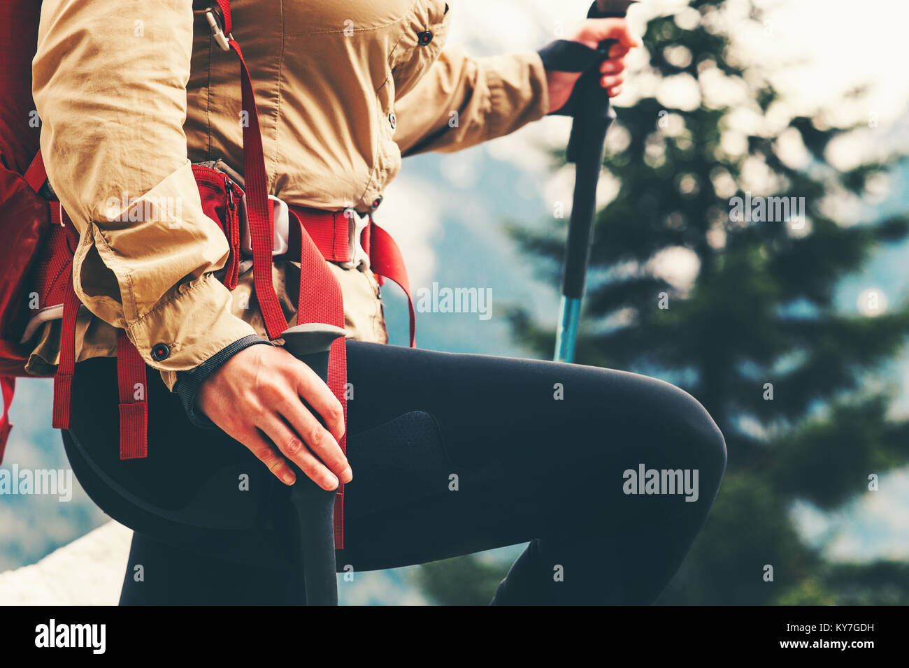 Traveler girl hiking with backpack Travel Lifestyle concept adventure ...