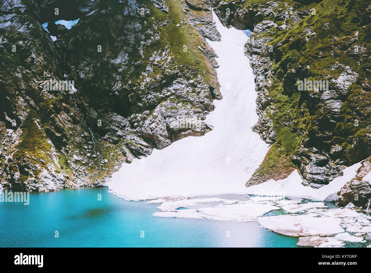 Blue ice Lake in Caucasus Mountains Landscape Summer Travel idyllic ...