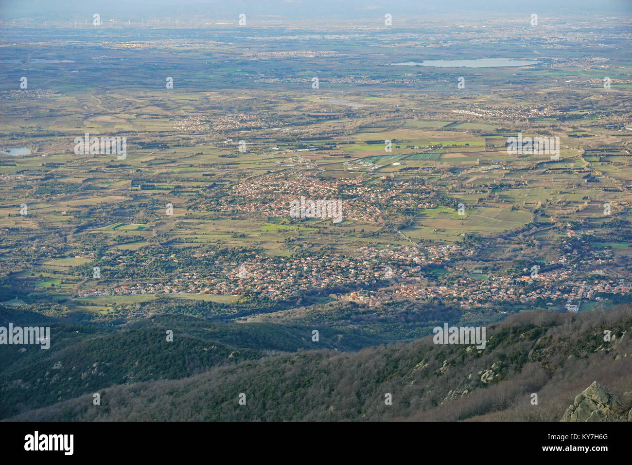 France Pyrenees Orientales villages in the Roussillon plain seen from ...
