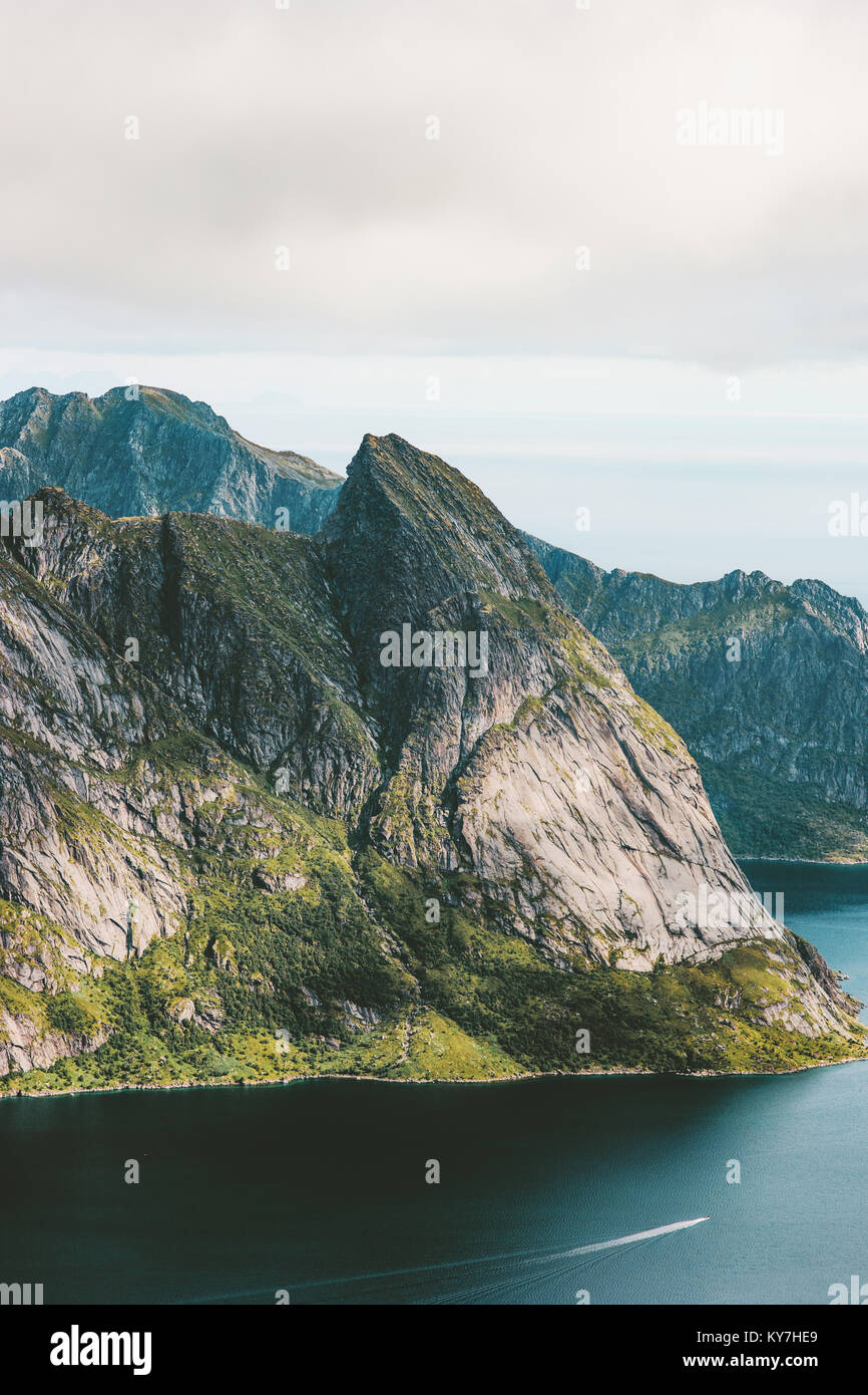 Fjord Mountains Landscape aerial view in Norway scandinavian Travel ...