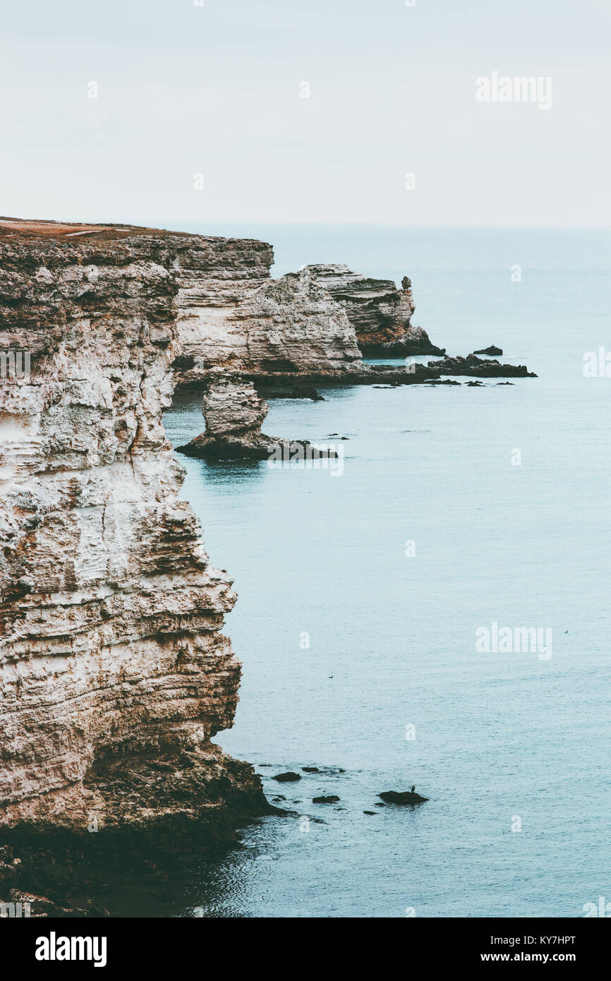 Cold Sea with rocky seaside Landscape calm and tranquility scenic view ...
