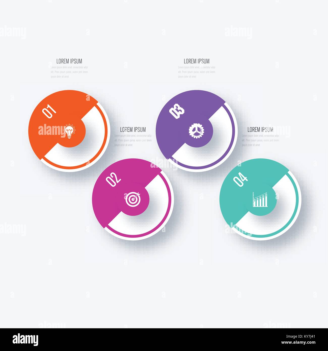 Infographics template 4 options with circle. Data and information visualization. Dynamic ...