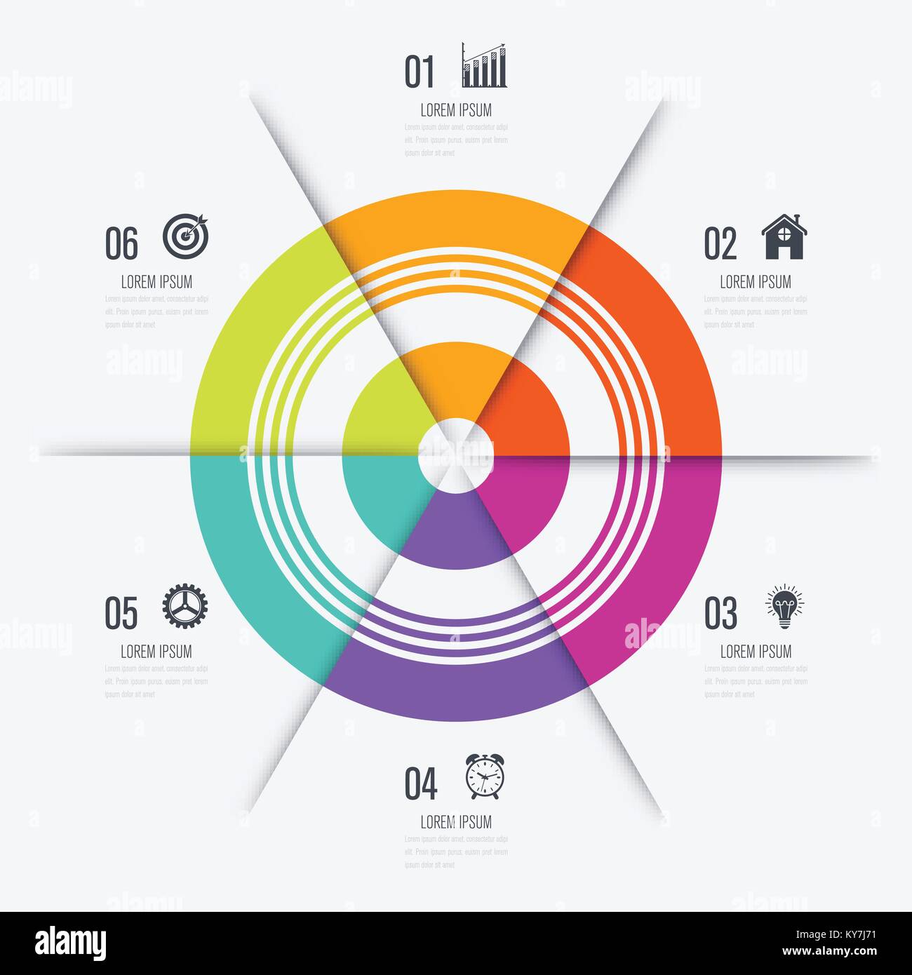 Infographics template 6 options with circle. Data and information ...