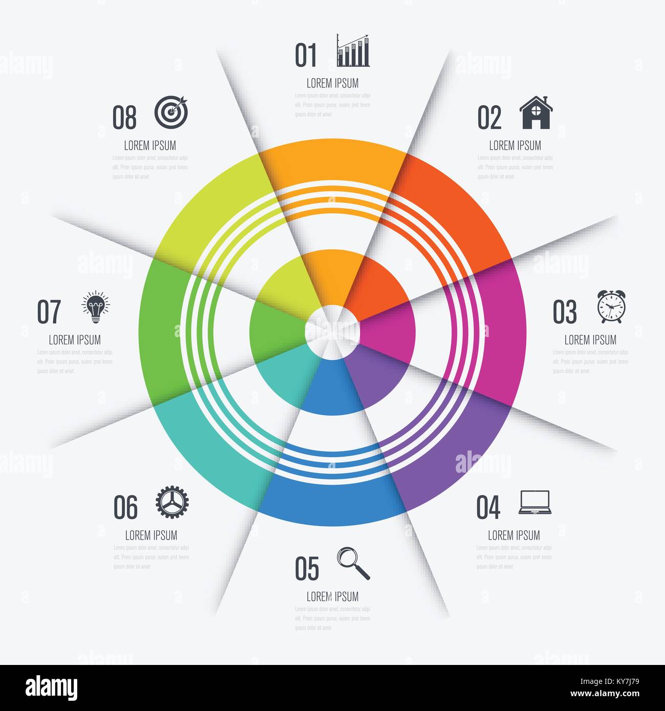 Infographics template 8 options with circle. Data and information ...