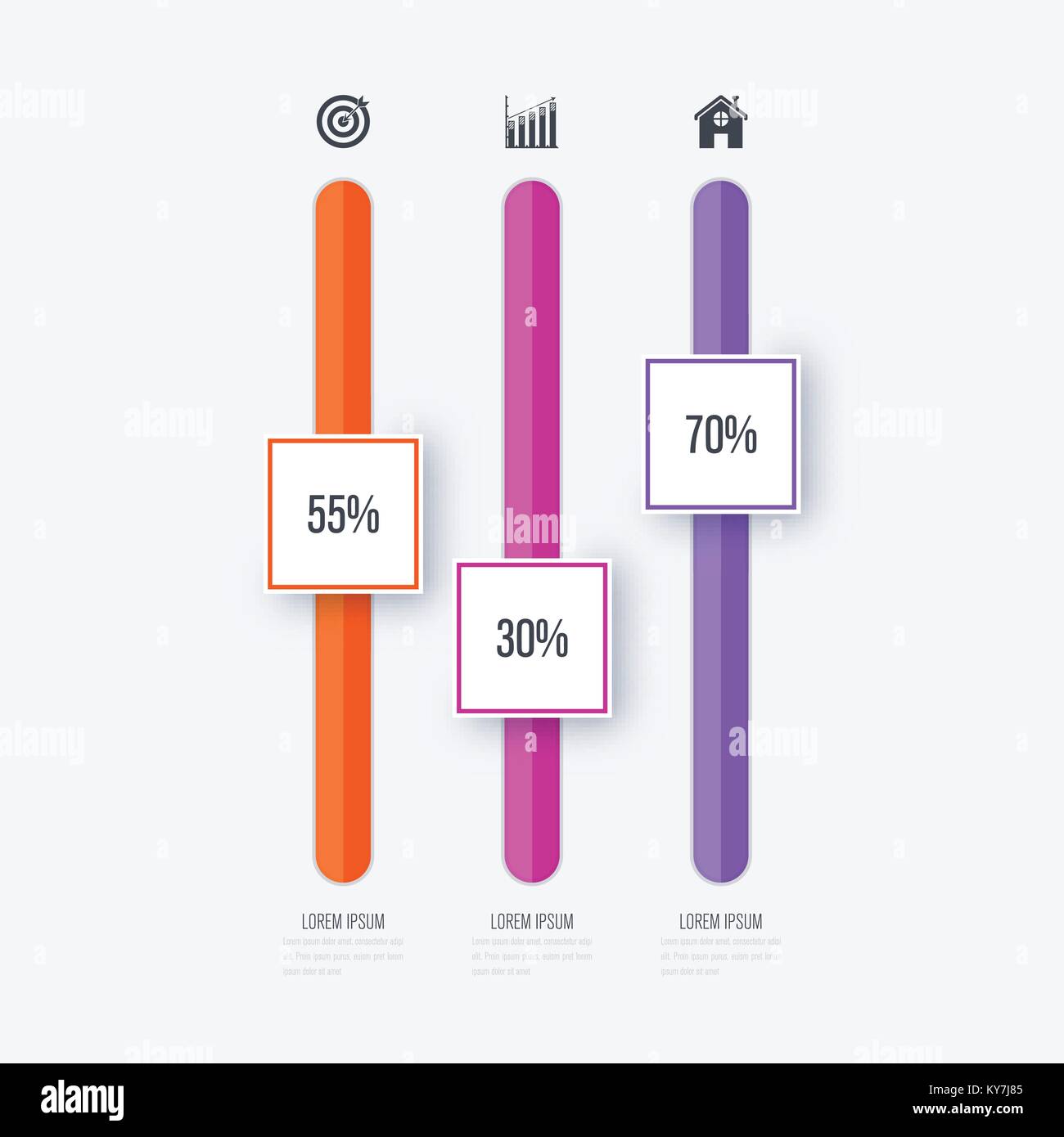 Business infographics template 3 steps square. Data and information ...