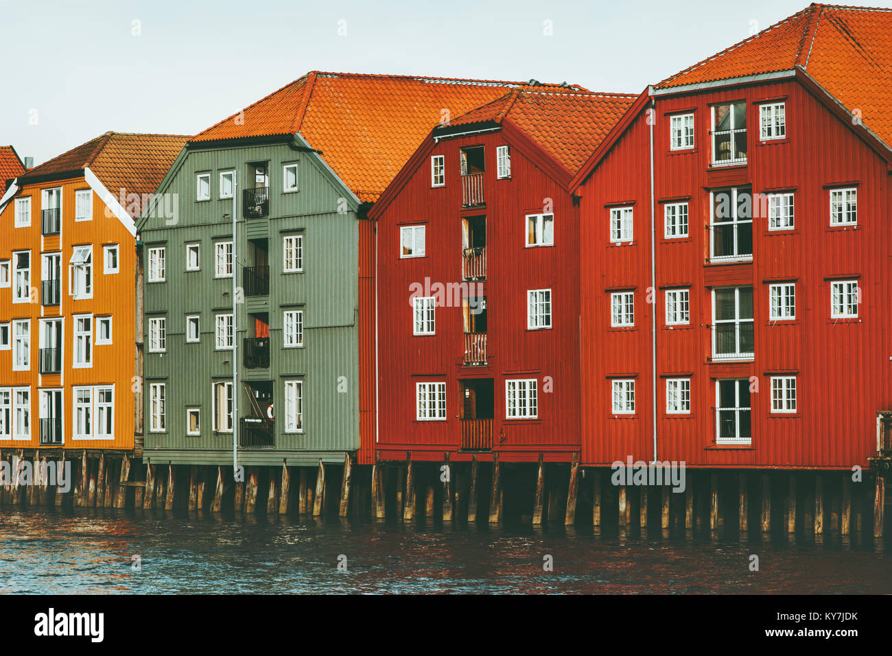 Trondheim city in Norway colorful houses on water cityscape ...
