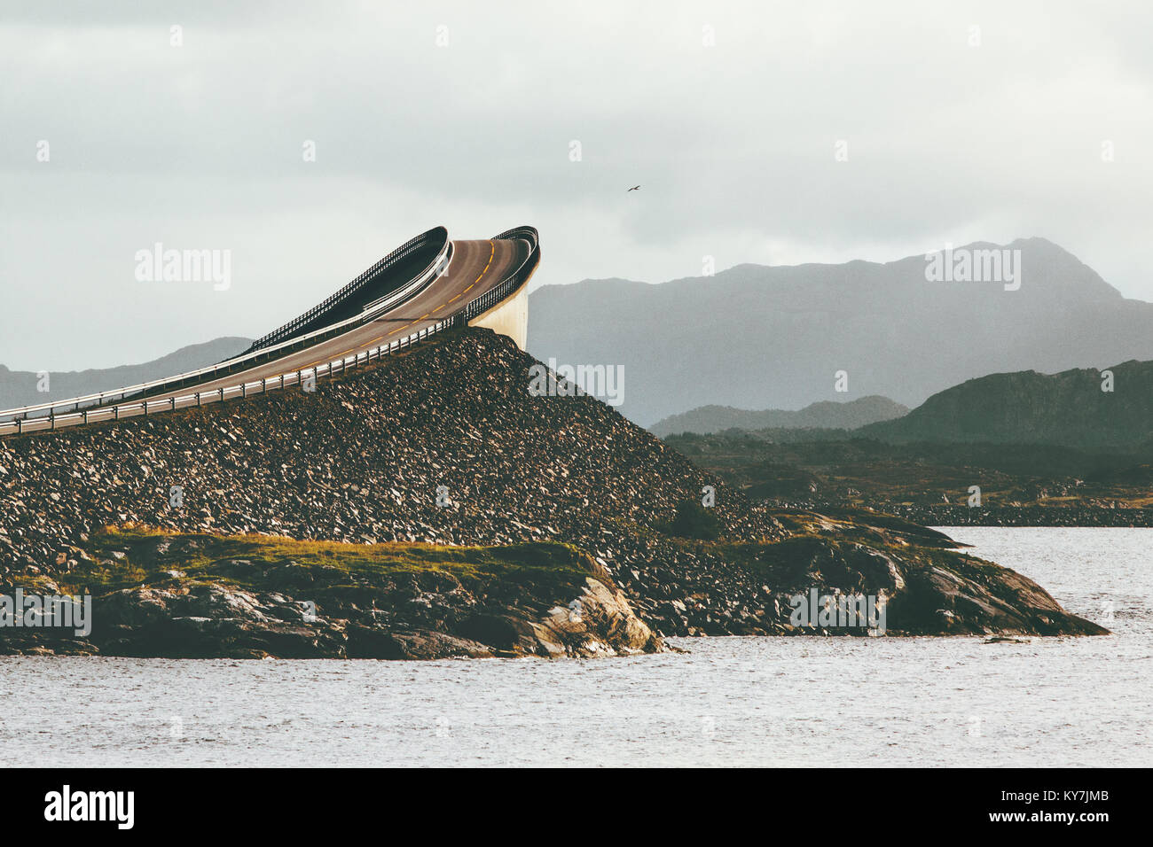 Atlantic road Storseisundet bridge over ocean way to clouds Norway ...