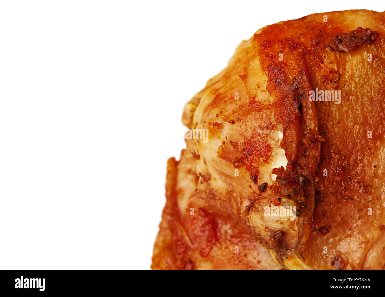 close-up of fatty fried chicken piece on white background Stock Photo ...