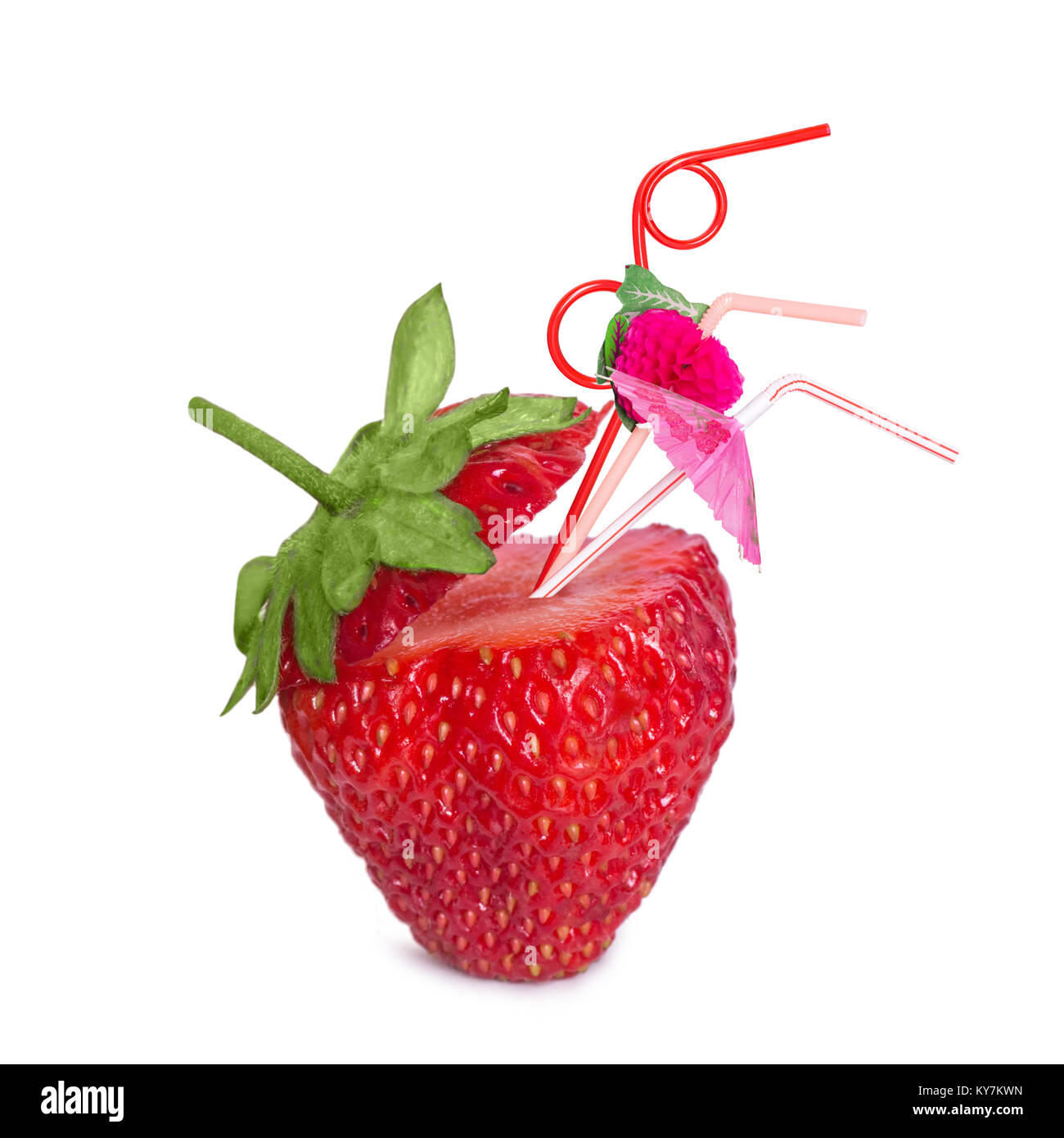 Creative surreal concept with a strawberry cocktail. Strawberries and ...