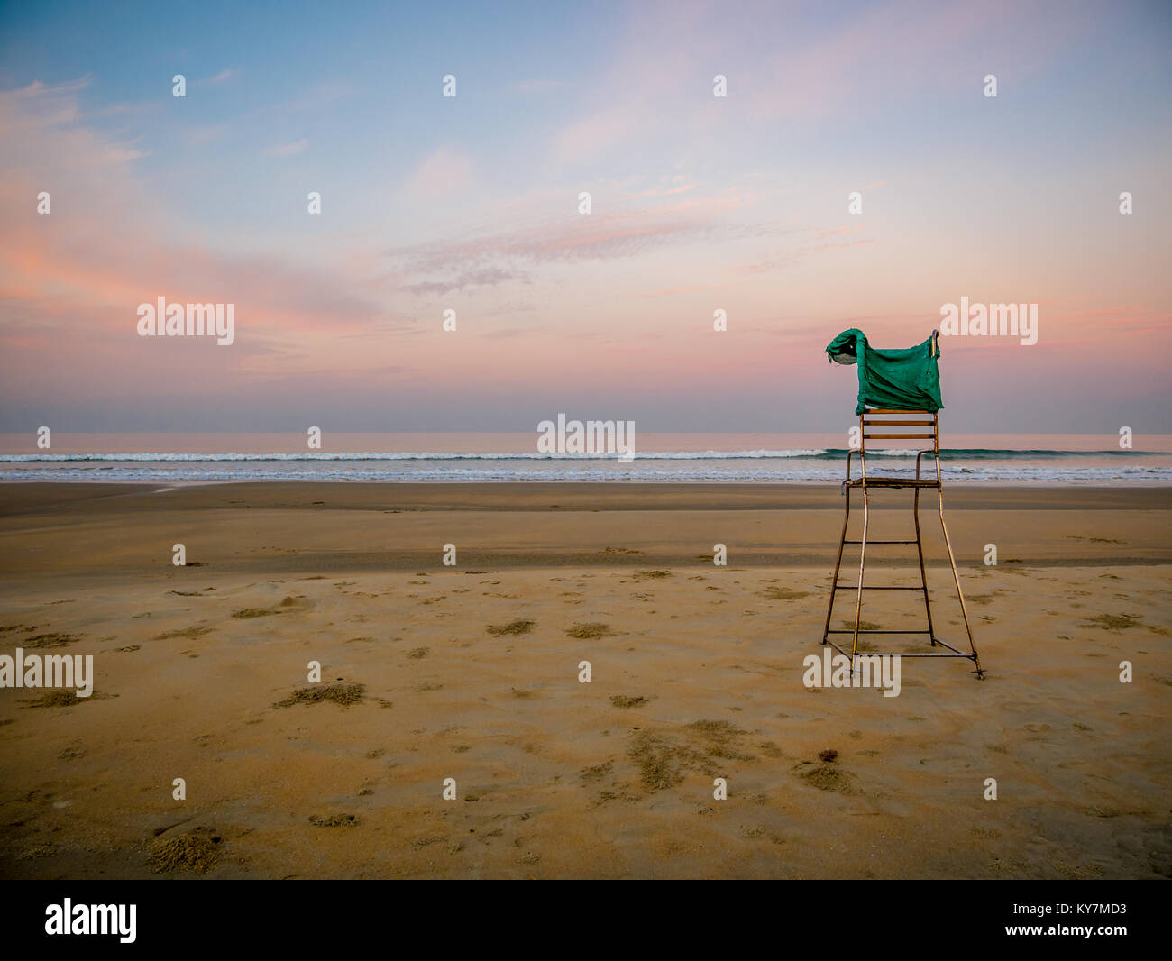 Baywatch chair in a beautiful beach empty at summer Sunrise Stock Photo ...
