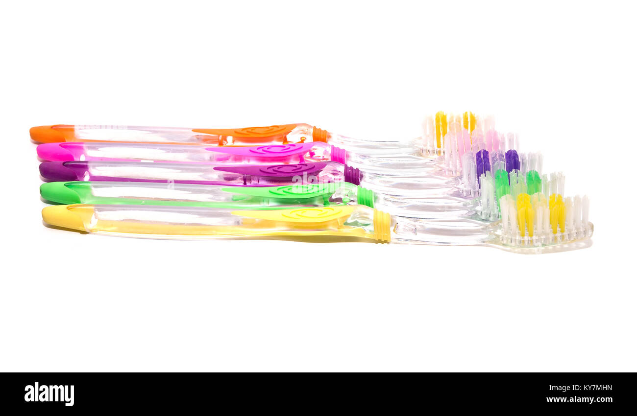 Transparent colorful toothbrushes isolated on white background Stock ...