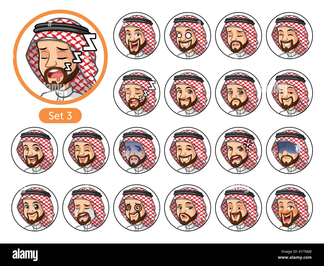 The third set of Saudi Arab man cartoon character design avatars with ...