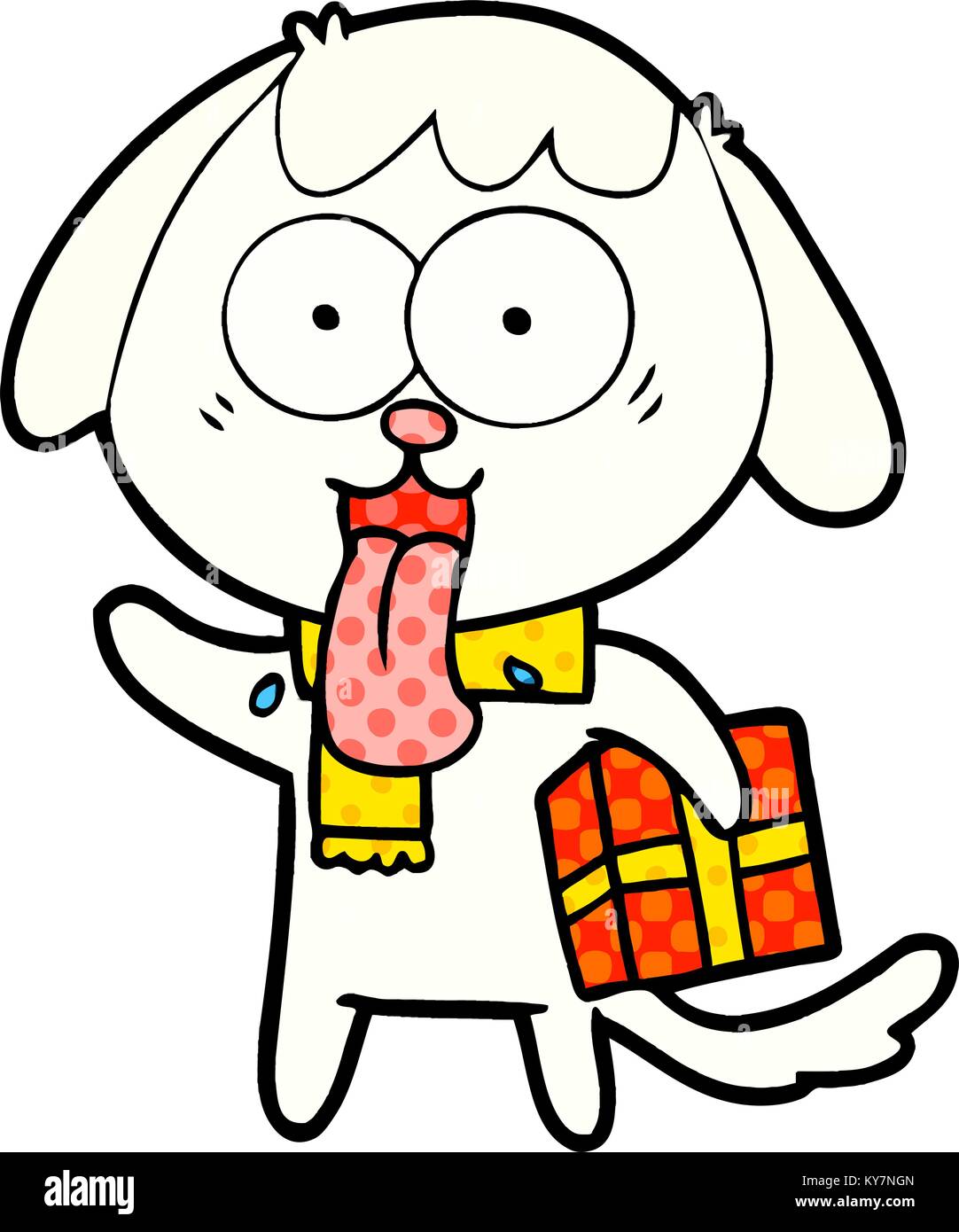 cute cartoon dog with christmas present Stock Vector Image & Art - Alamy