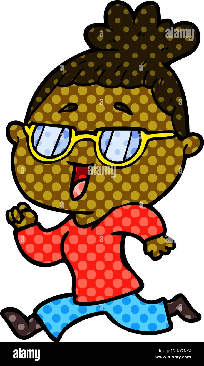 cartoon happy woman wearing spectacles Stock Vector Image & Art - Alamy