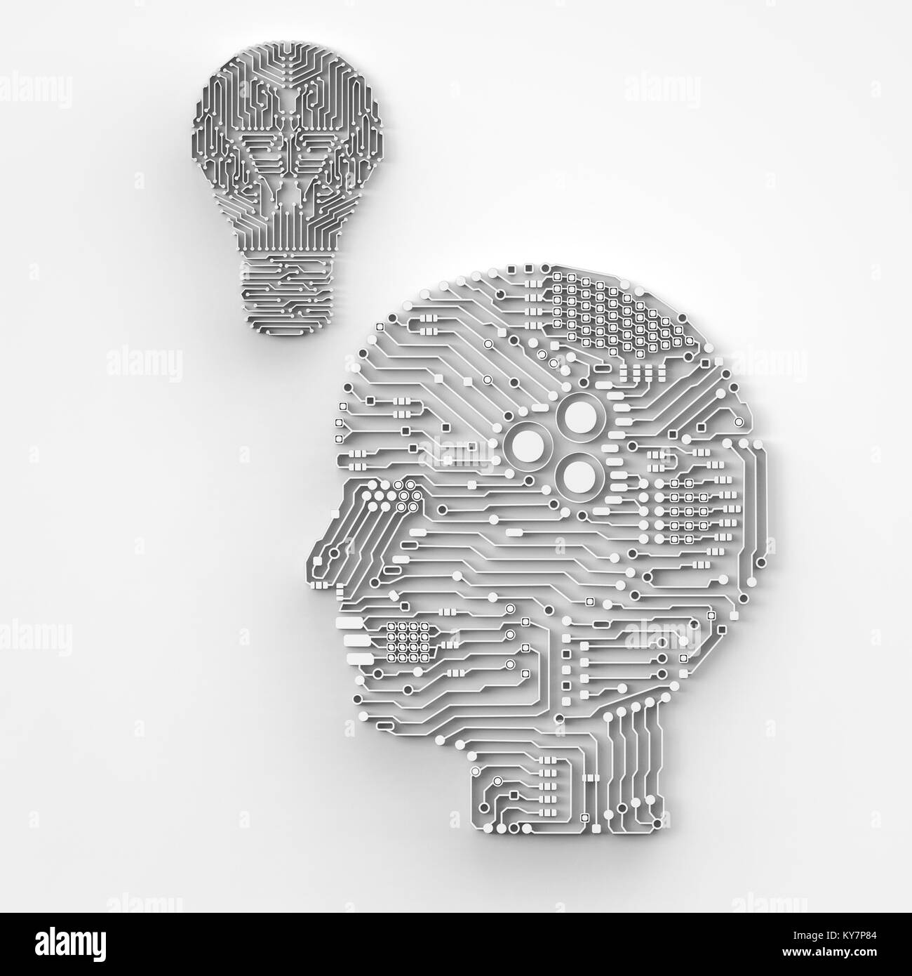 3d rendering artificial intelligence brain with light bulb Stock Photo - Alamy