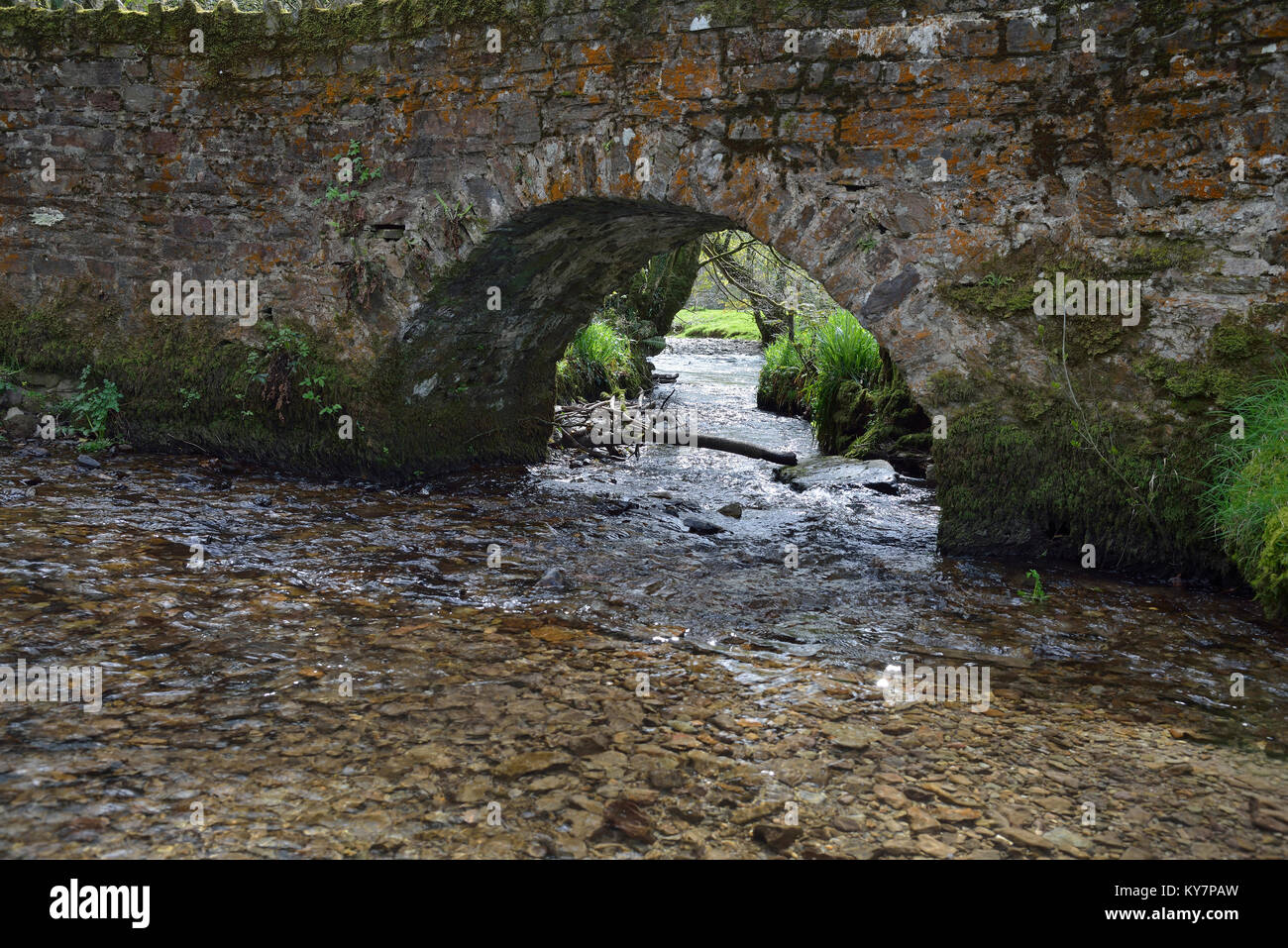 Pack Horse Bridge at Marsh Bridge, Dulverton, Exmoor, Somerset Stock ...