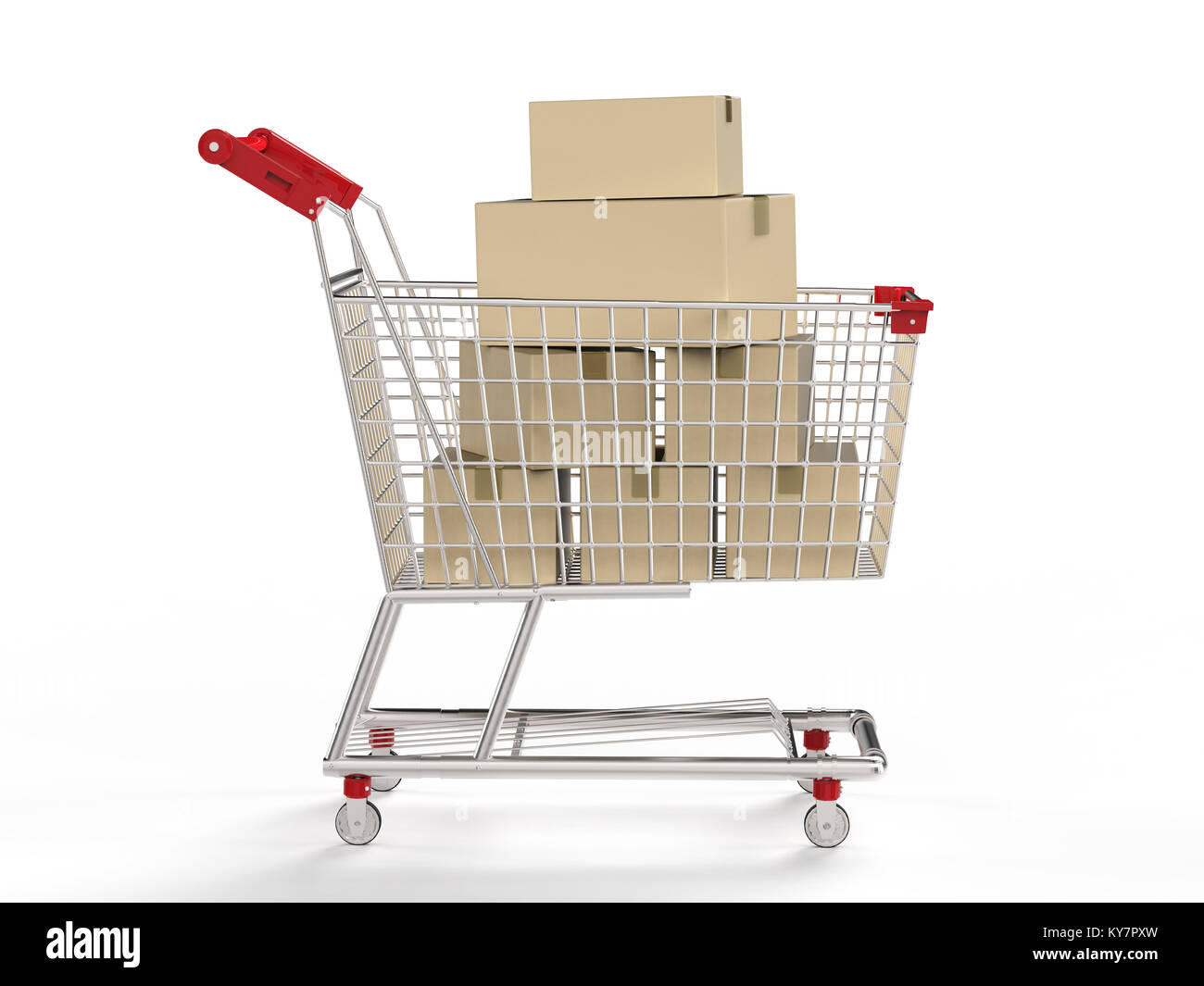 3d rendering shopping cart full with carton boxes Stock Photo - Alamy
