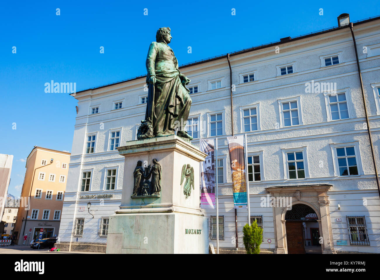 SALZBURG, AUSTRIA - MAY 18, 2017: Mozart monument statue at the ...