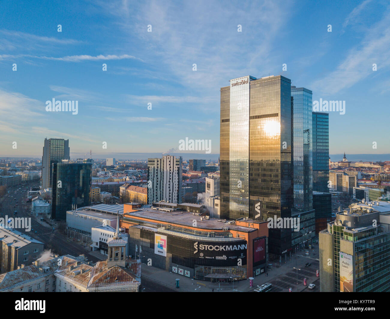 TALLINN, ESTONIA - 01, 2018 Aerial cityscape of modern business ...