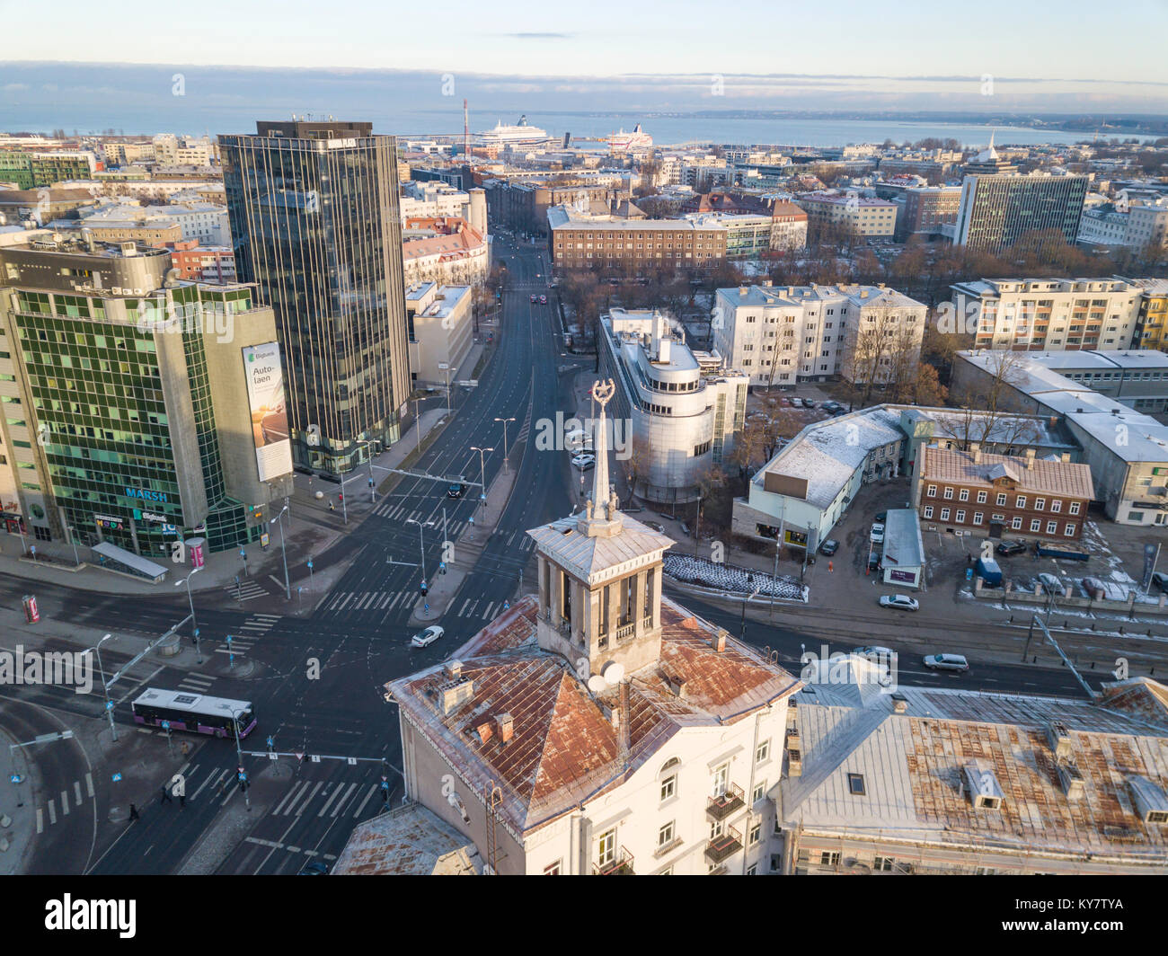 TALLINN, ESTONIA - 01, 2018 Aerial cityscape of modern business ...