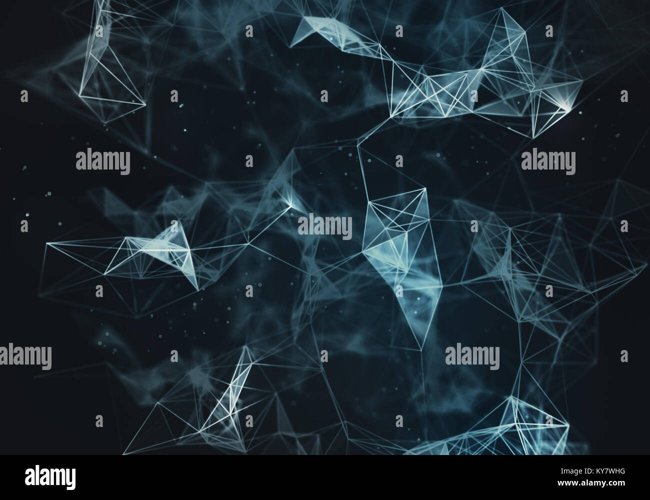 Abstract polygonal dark blue space low poly background. Connecting dots and lines in triangles ...